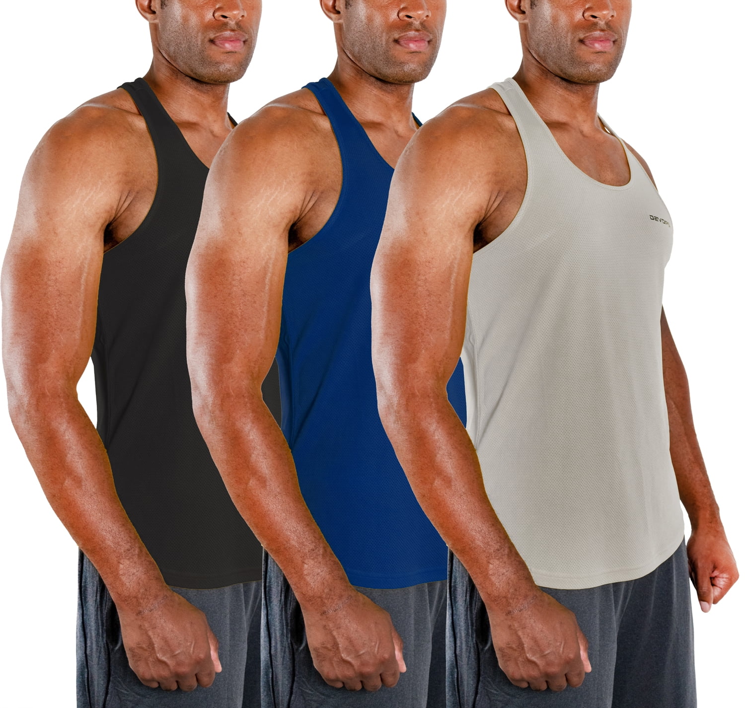 DEVOPS 3 Pack Men's Y-Back Dri Fit Muscle Gym Workout Tank Top ...