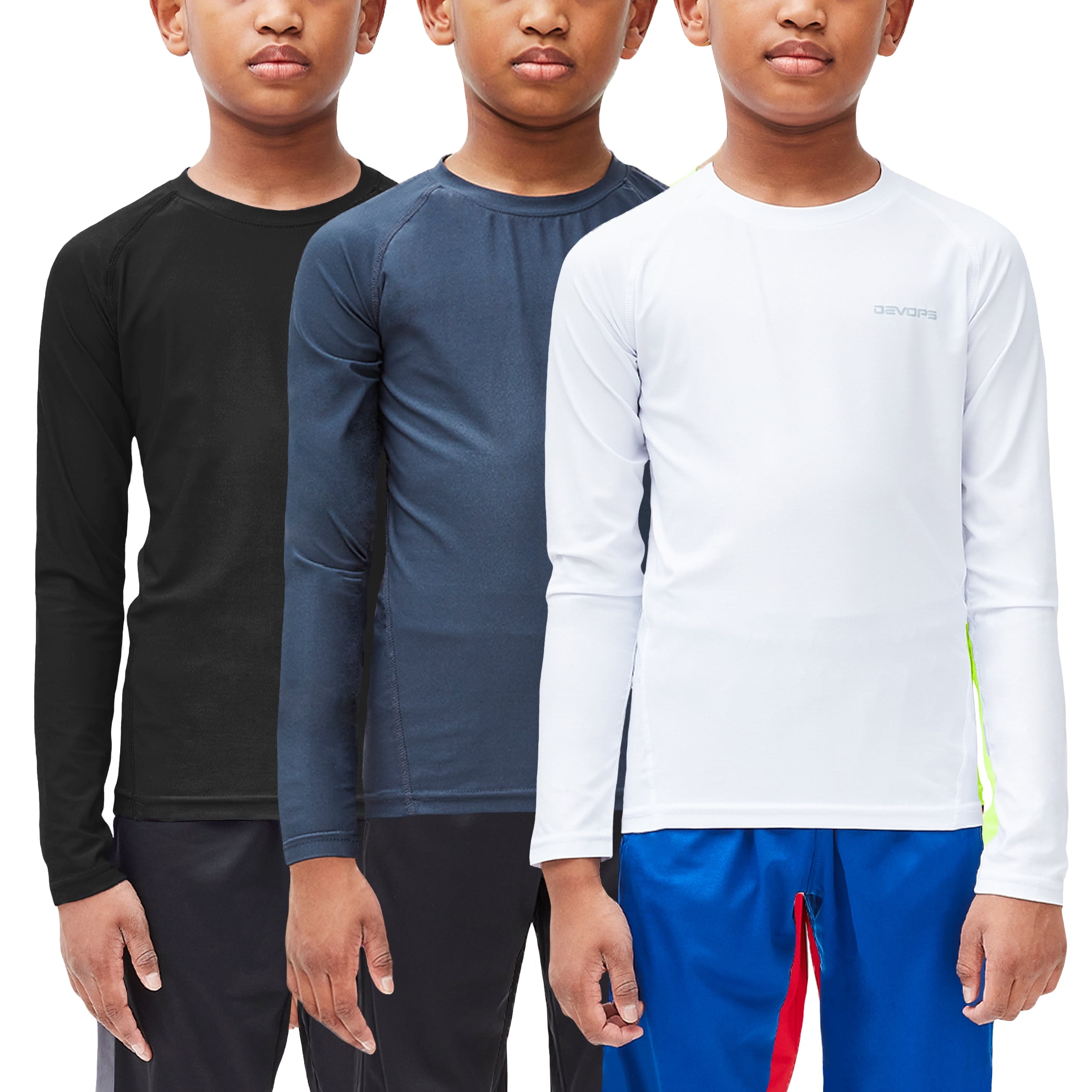 DEVOPS 3 Pack Youth Boys Compression Athletic Performance Baselayer ...