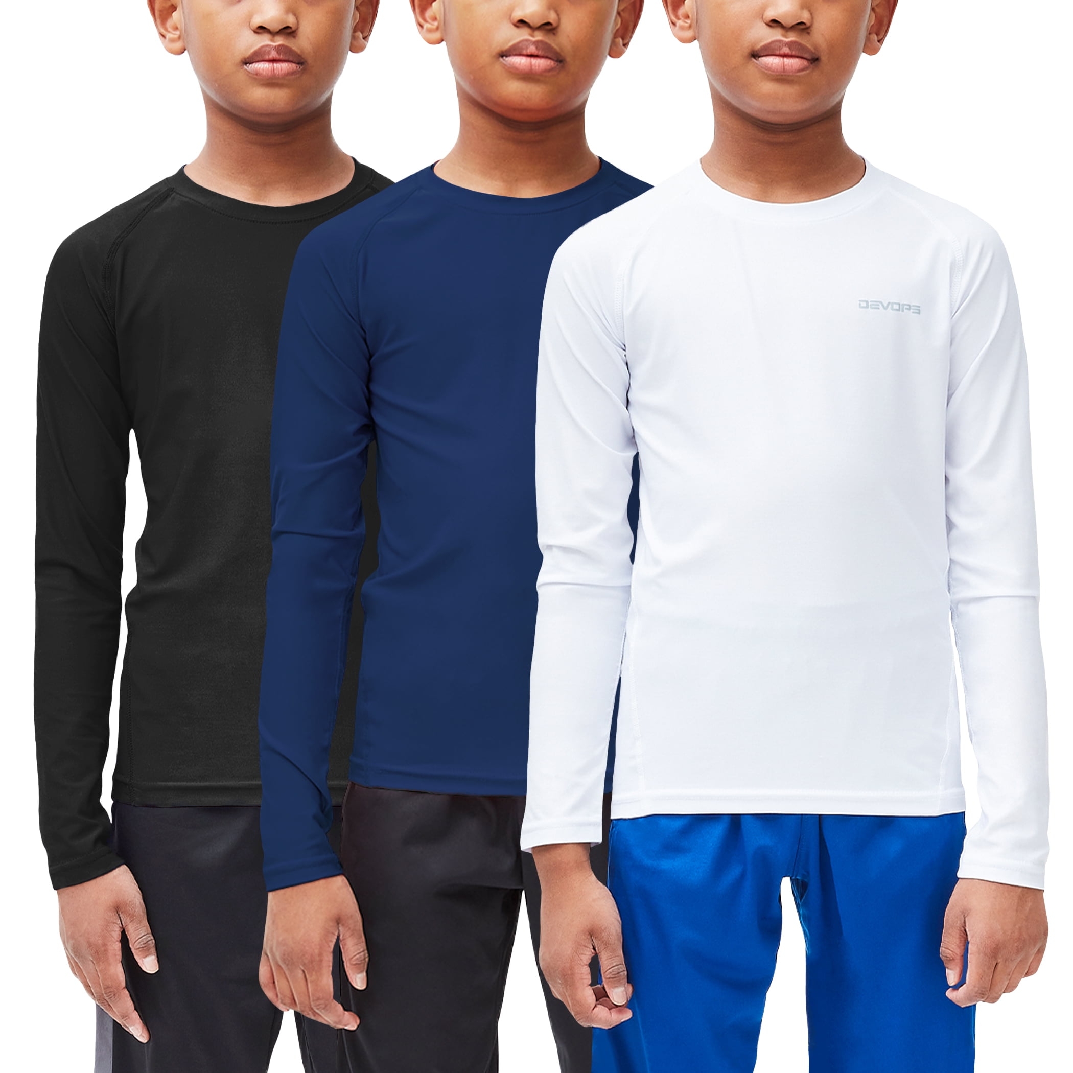 DEVOPS Youth Boys 3-Pack Compression Athletic Shirts, Large, Black ...