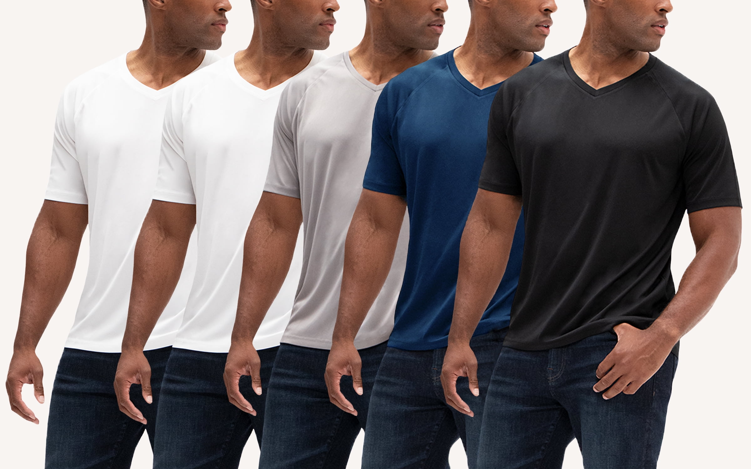 DEVOPS Men's 5 Pack UPF 50+ Sun Protection, Moisture Wicking, Dry-Fit V ...