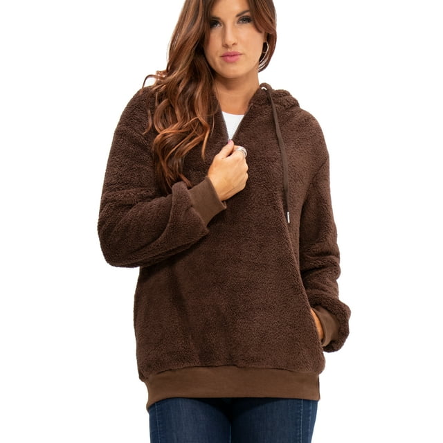 DEVOPS Women's Fuzzy Fleece Pullover Hoodie, Oversized with Pockets ...