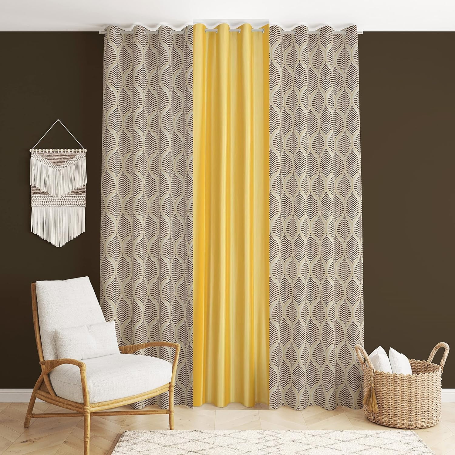 DEVSANG Polyester 2 Printed And 1 Solid Eyelet Window Semi Sheer Door ...