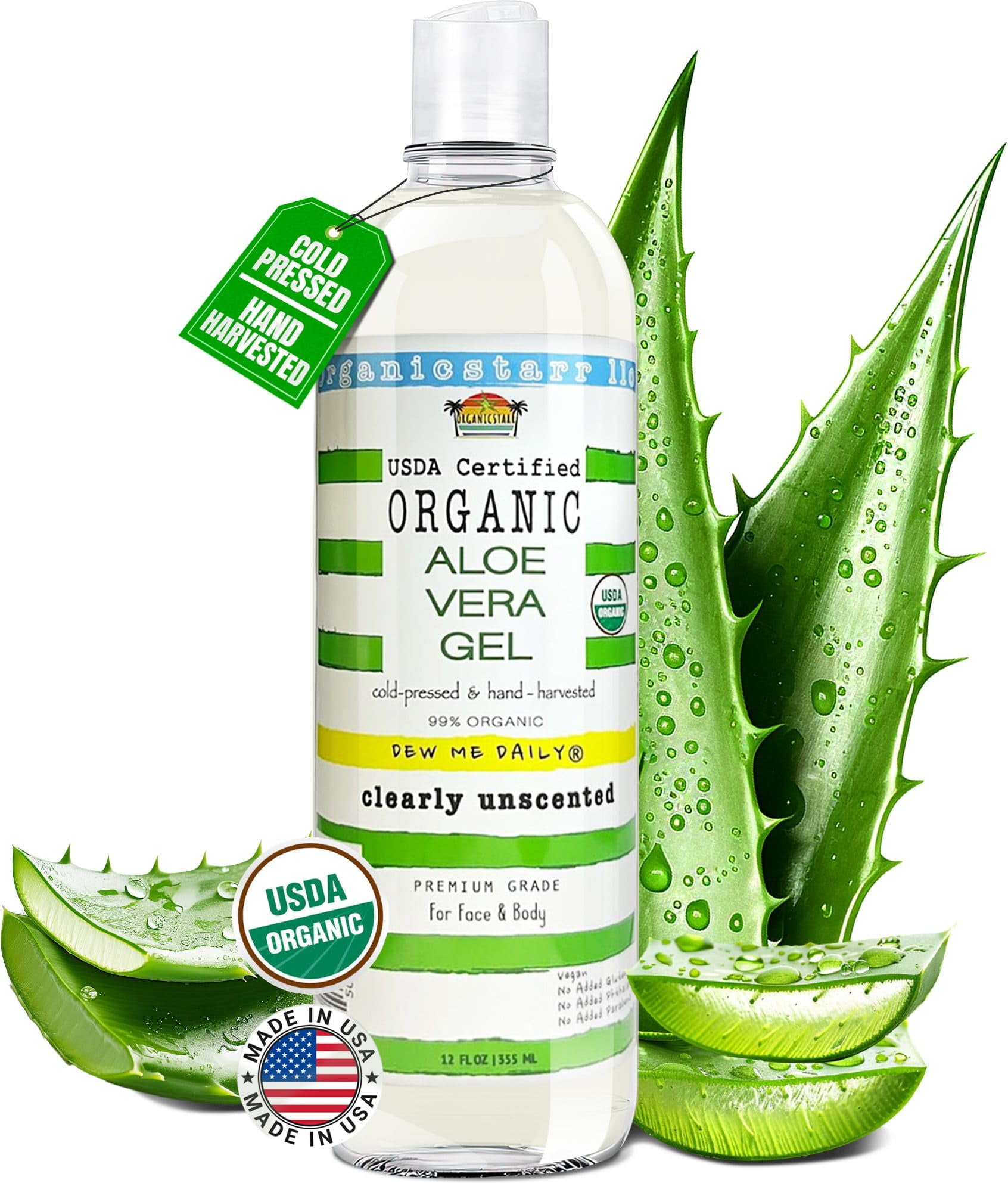 DEW ME DAILY USDA Certified Organic Aloe Vera Gel 12 oz - 100% Pure ...