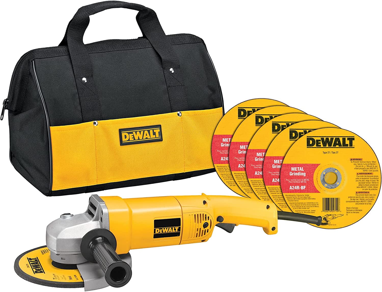 DEWALT Angle Grinder Tool Kit with Bag and Cutting Wheels, 7-Inch, 13 ...
