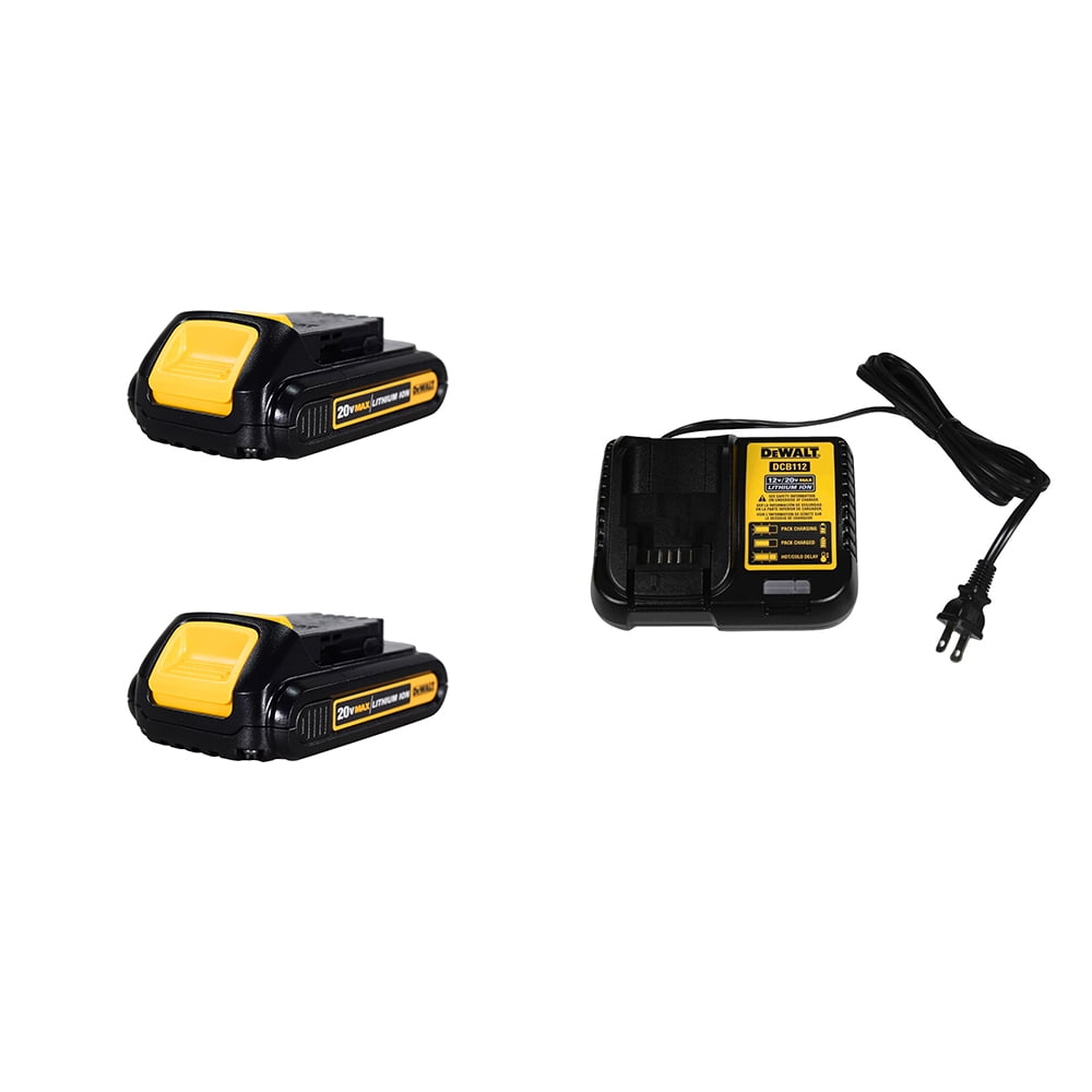 DEWALT DCB201 20V MAX Lithium-Ion Battery 1.5Ah (2 Batteries) with ...