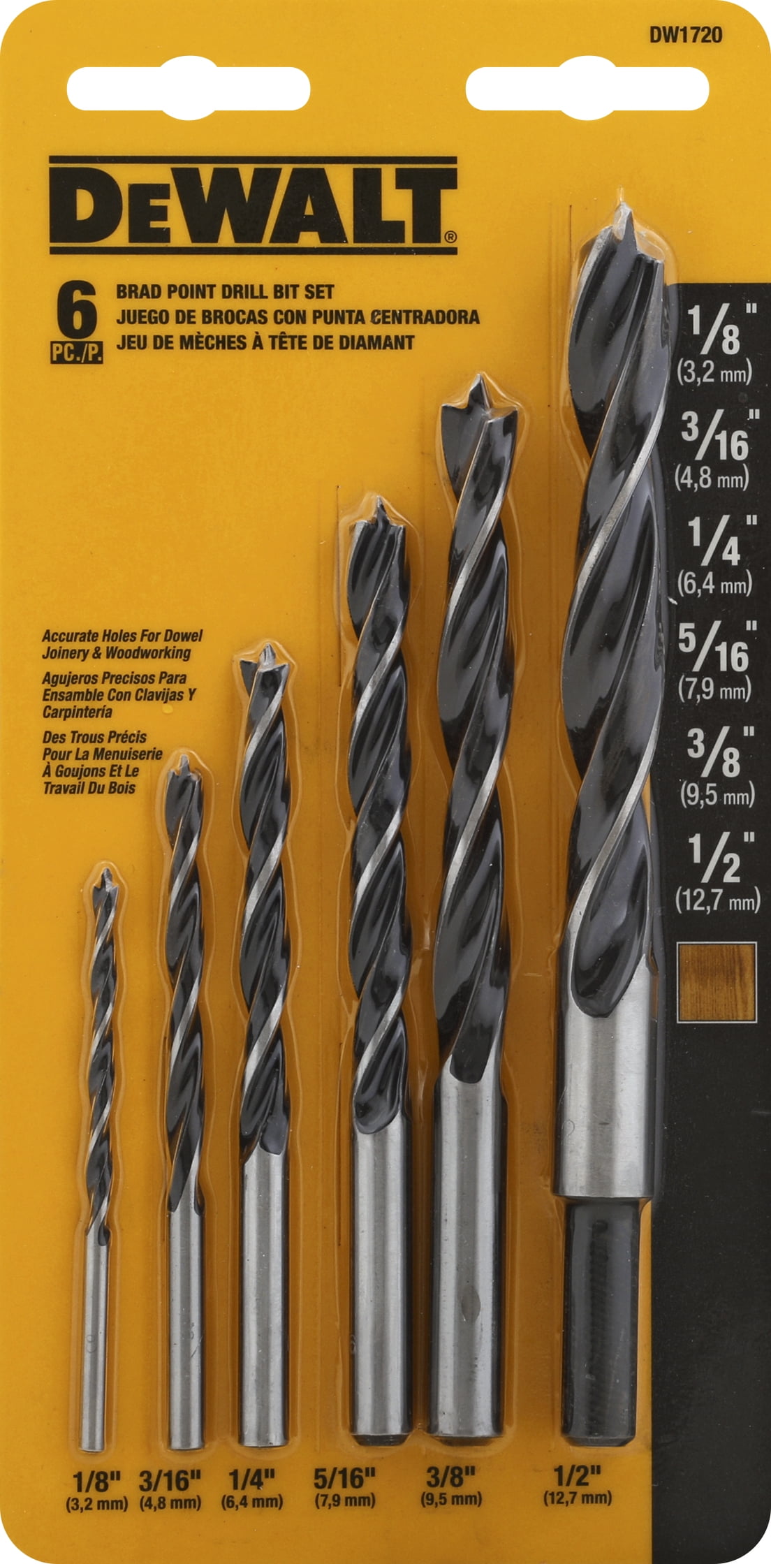 DEWALT DW1720 Brad Point Bit Set, 6-Piece - Walmart.com