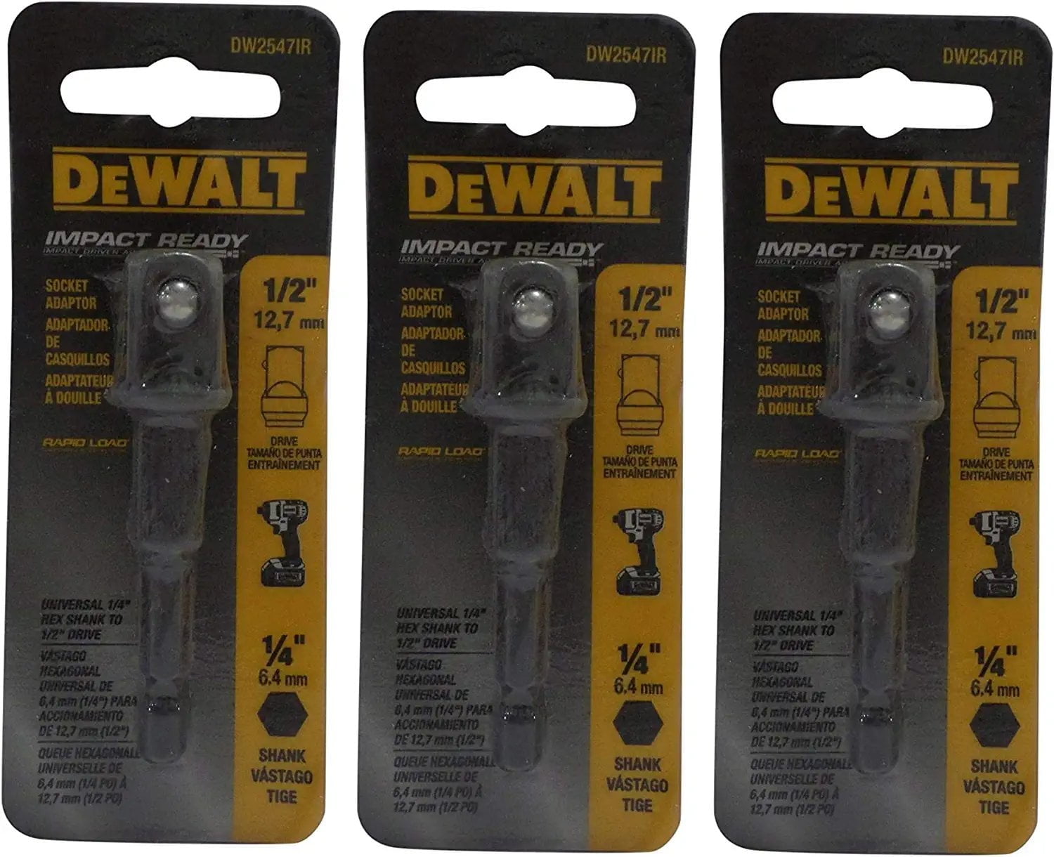 DEWALT DW2547Ir 1/4-Inch Hex Shank To 1/2-Inch IMPACT READY Socket ...