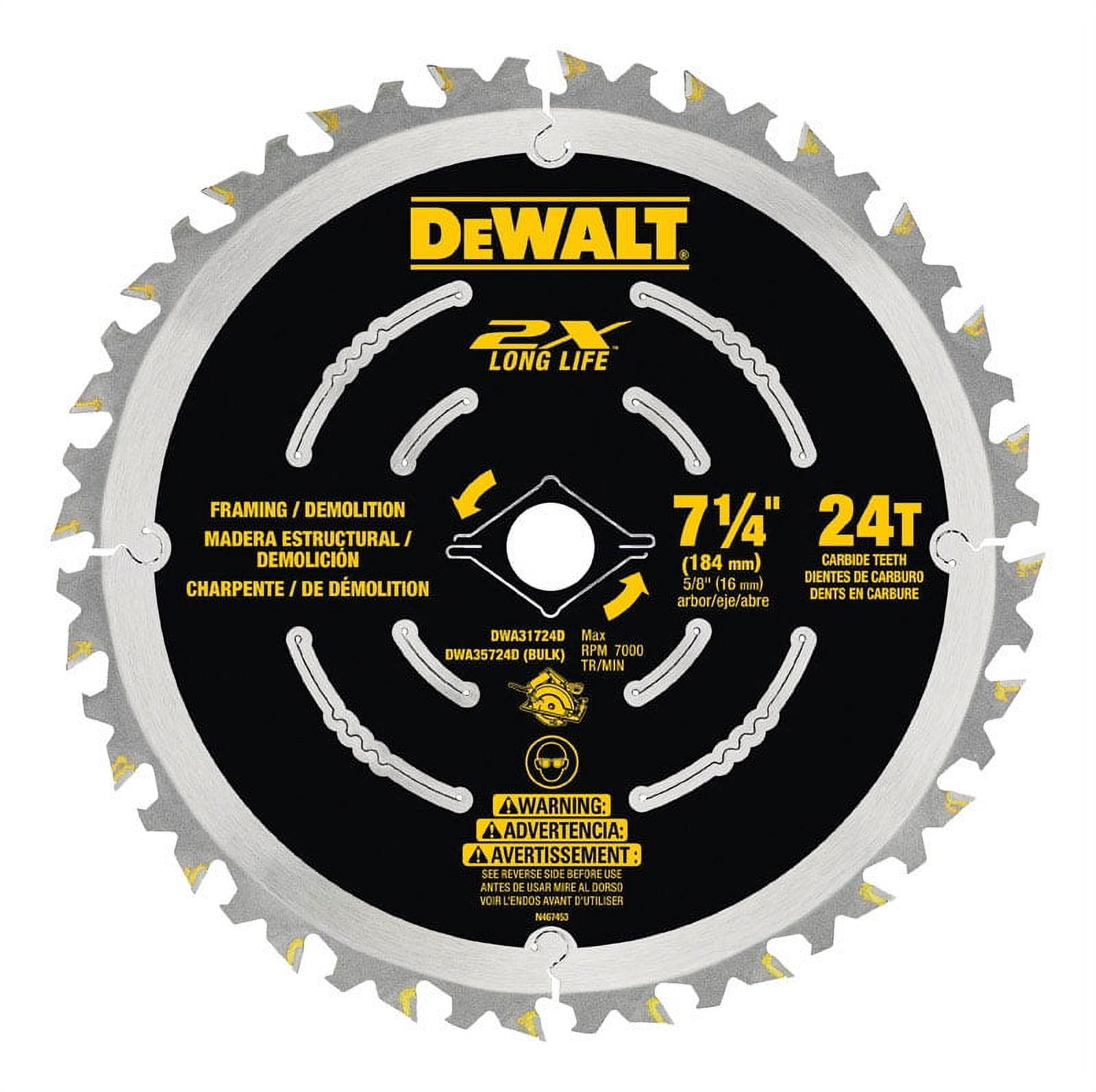 DEWALT Circular Saw Blade, 7 1/4 Inch, 24 Tooth, Wood Cutting ...
