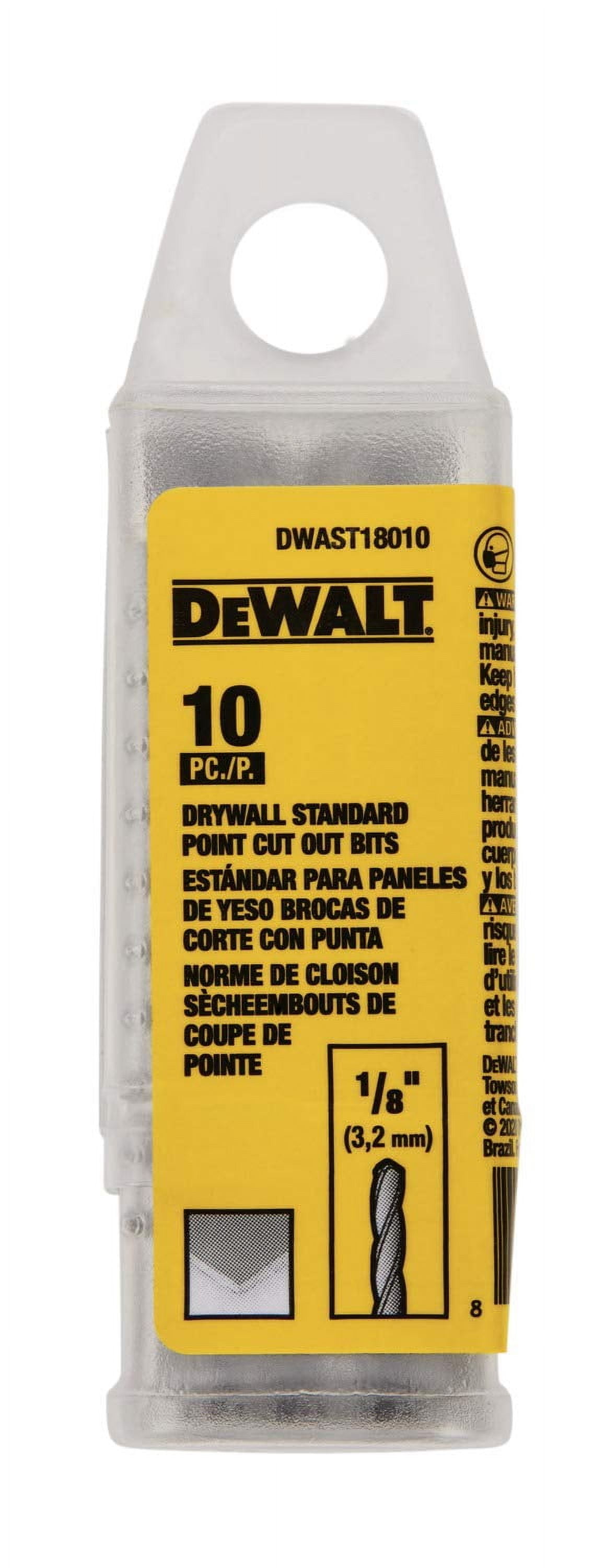 DEWALT DWAST18010 1/8IN DRYWALL STANDARD CUT OUT BIT 10 Pack C57 ...