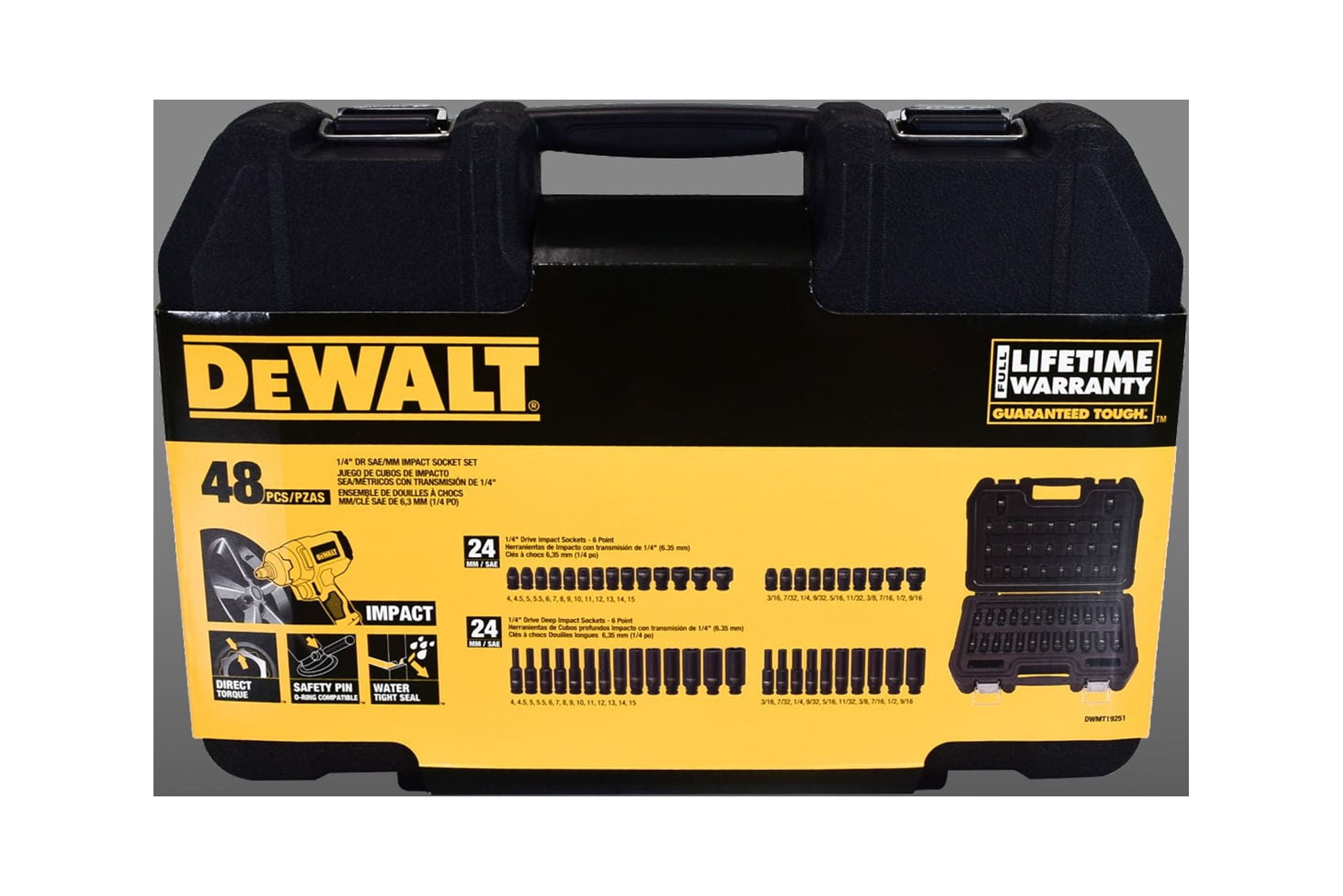 DEWALT 1/4 Inch Drive Metric and SAE Impact Socket Set, Black Oxide ...