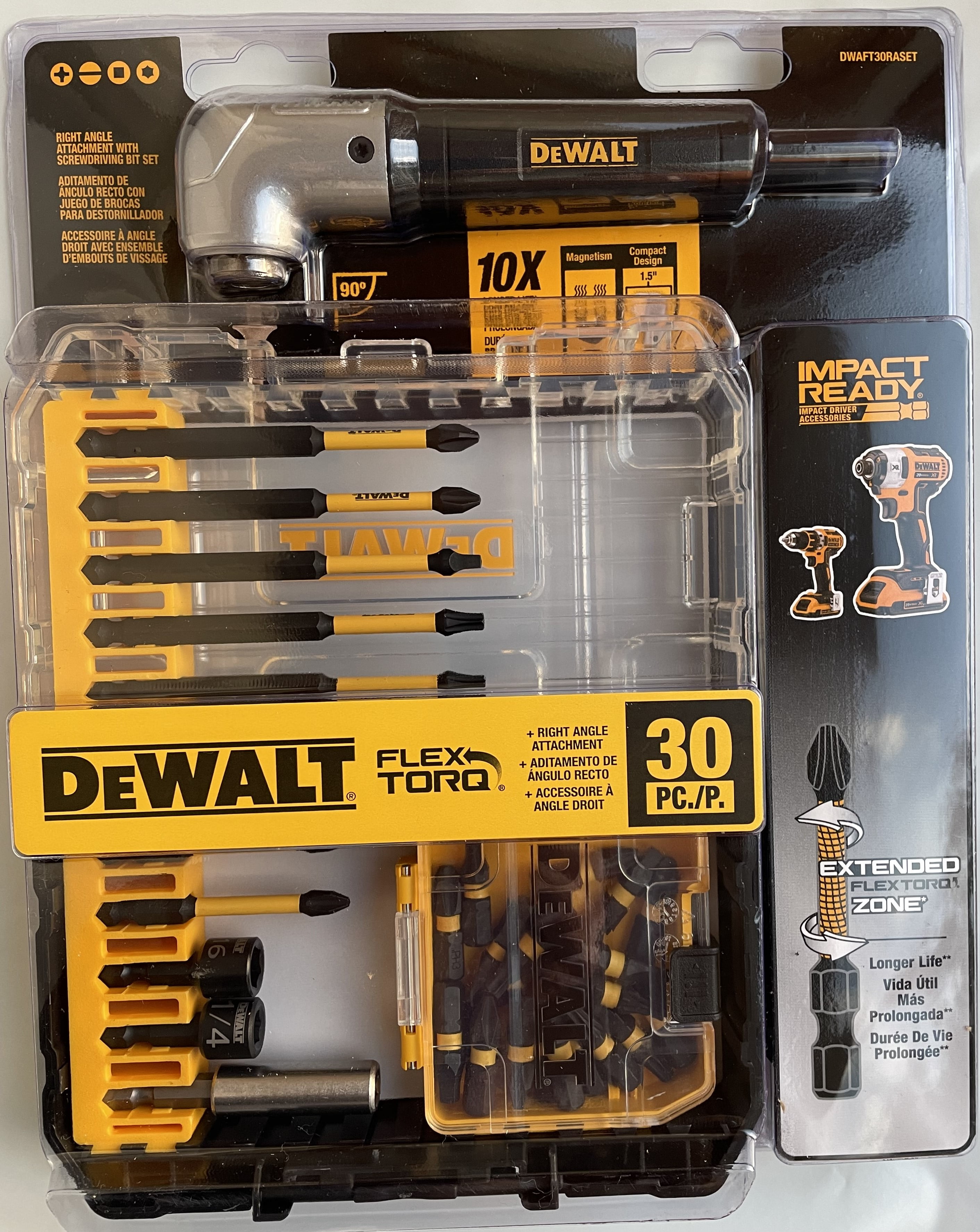DEWALT FlexTorq Right Angle Screwdriver Bit Set, 30 Pieces, Impact Driver Drill Attachment ...
