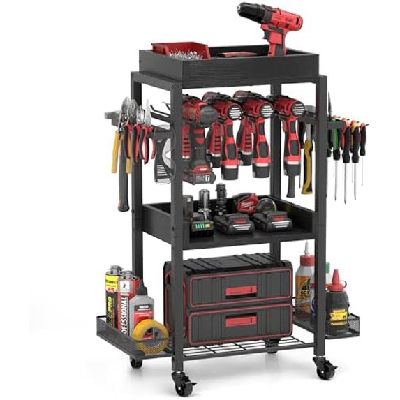 DEWALT Power Tool Organizer - Garage Storage Shelving with Rolling Cart ...