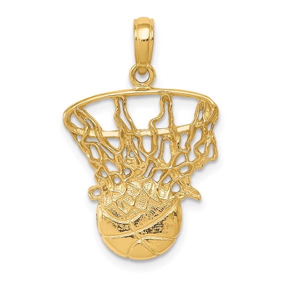 DEWBERRY 10K Yellow Gold Swoosh Basketball and Net Pendant Athletic ...