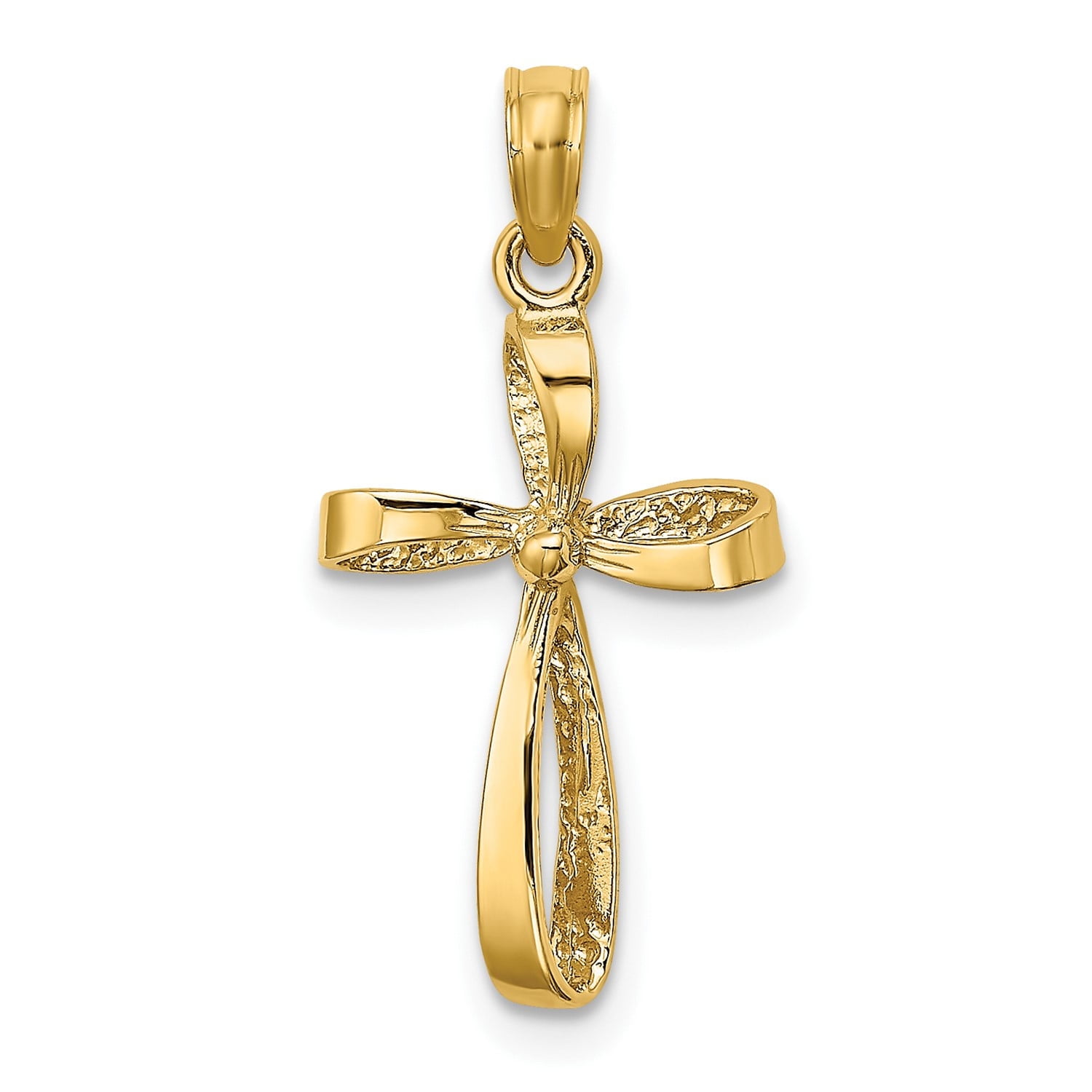 DEWBERRY 14K Yellow 3-D Engraved Polished Twisted Charm Infinity Cross ...