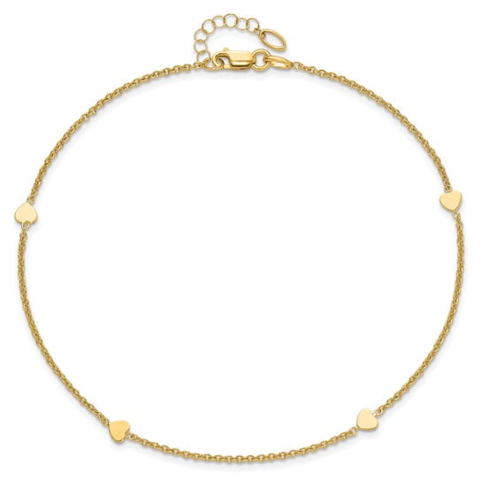 Dewberry 14K Yellow Gold Hearts Love Anklet, 10-Inch Cable Chain ...