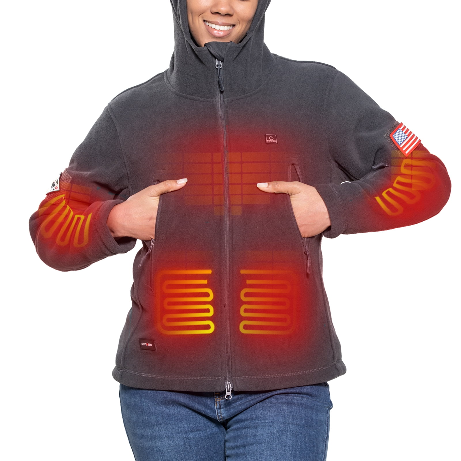 DEWBU Women's Rechargeable Heated Hoodie with Power Bank, Polar Fleece ...