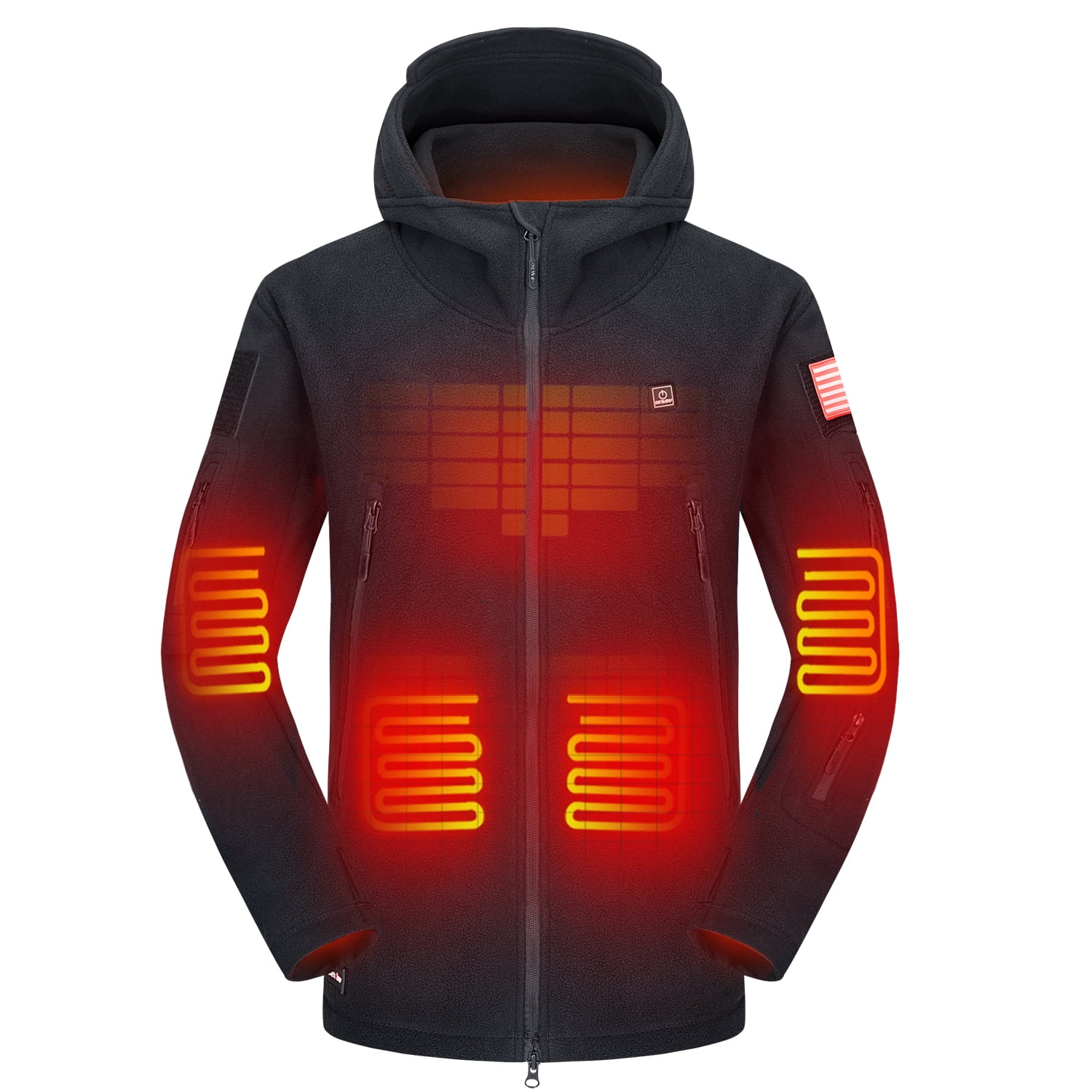 DEWBU Men's Heated Jacket, 3XL Black Polar Fleece Hoodie with 12V ...