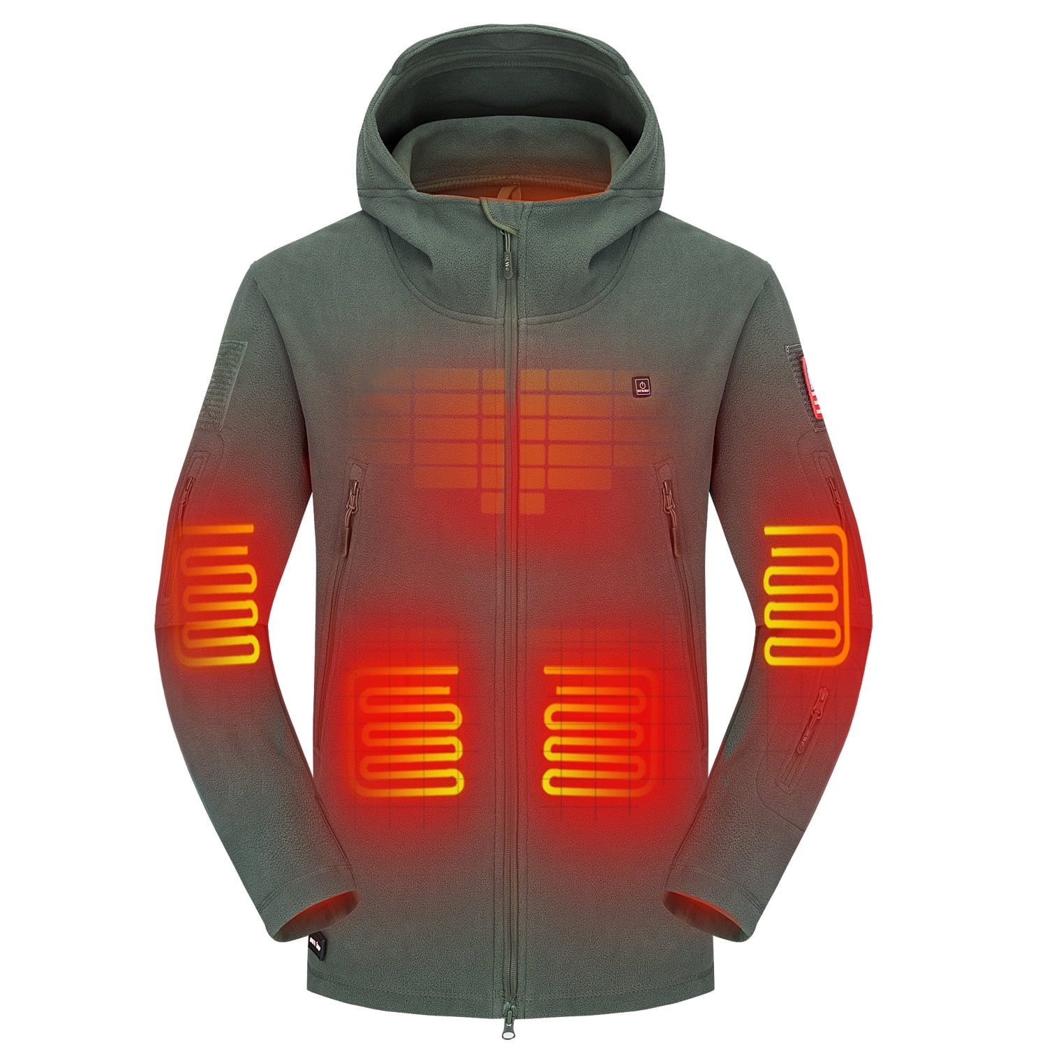 DEWBU Men's Heated Polar Fleece Jacket with 12V Battery, Olive Green, M ...