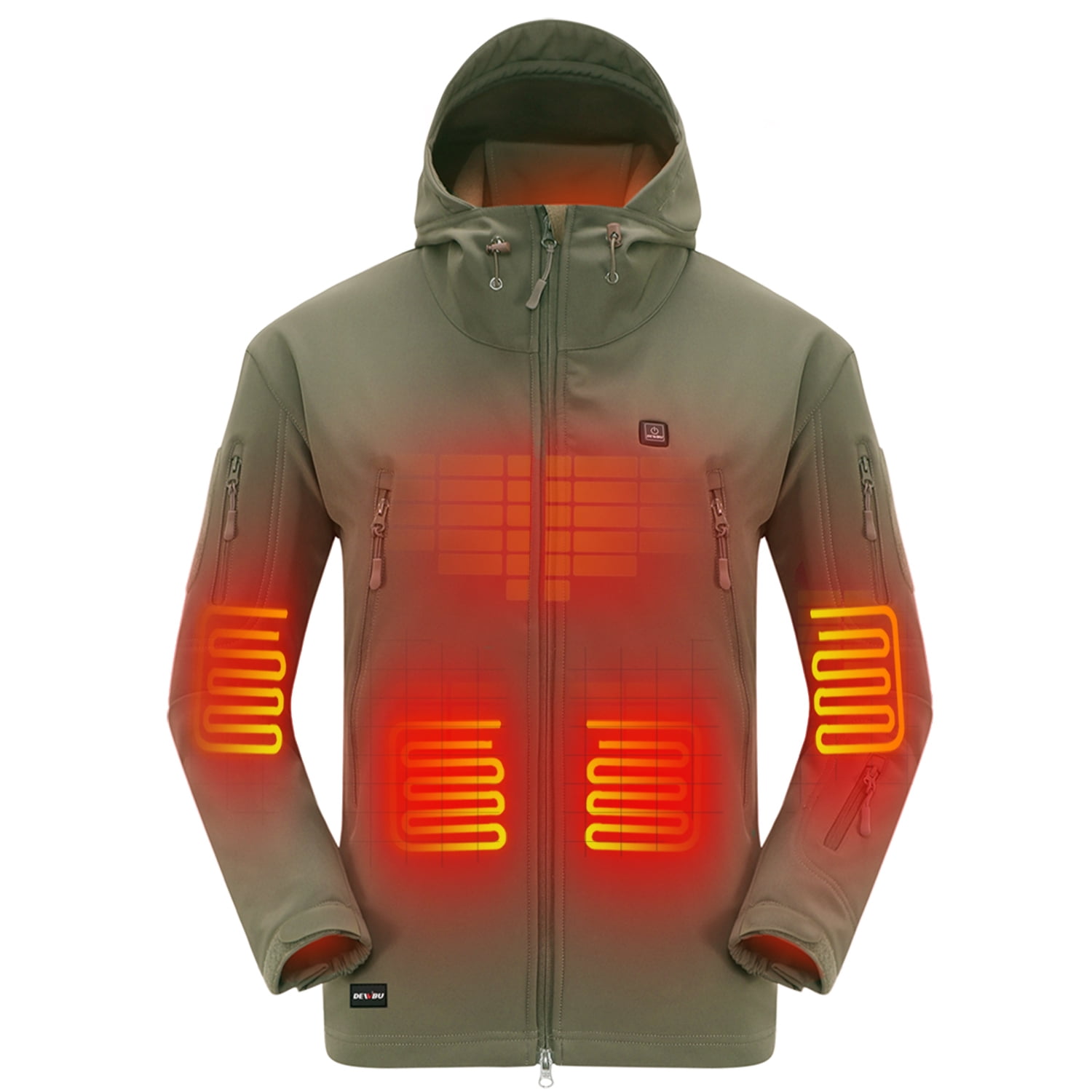 DEWBU Men's Heated Jacket with Hood, 12V Power Bank, USB, Outdoor ...