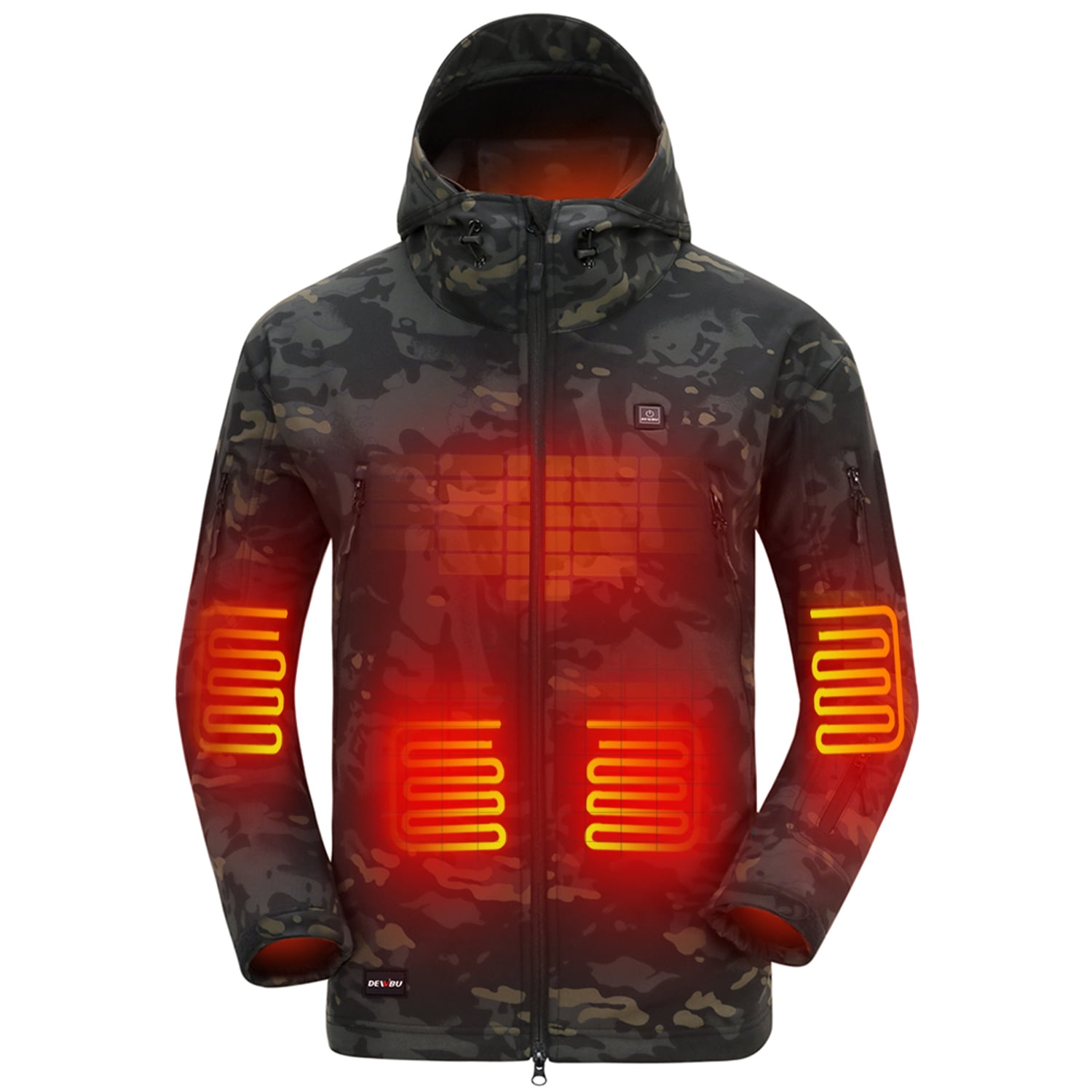 DEWBU Men's Heated Jacket, 12V Battery Pack, USB, Heater Hood, Black ...