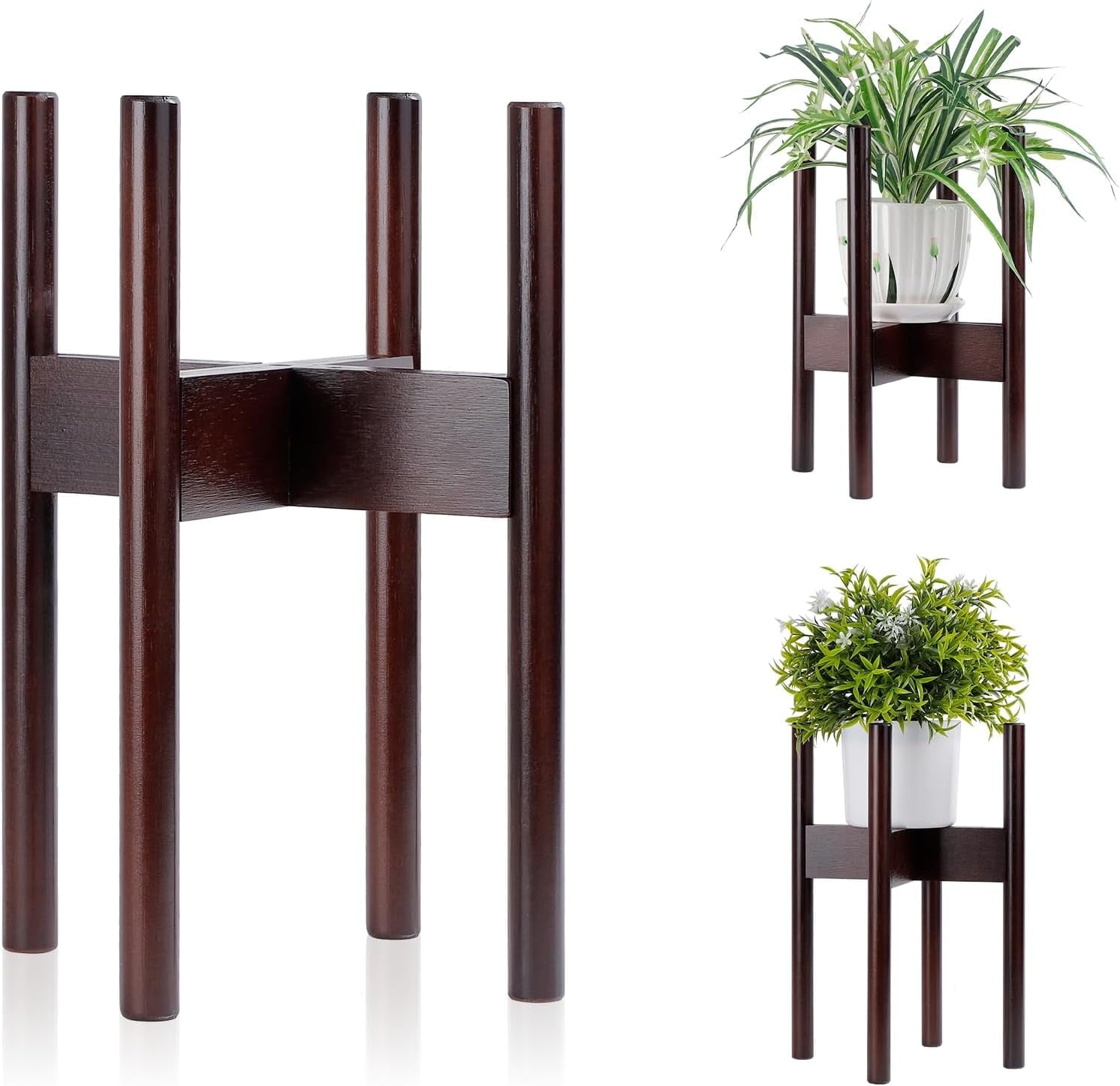 DEWEL 15" x 8.6" x 8.6" Bamboo Brown Plant Stand Indoor Adjustable Tall Plant Holder Flower ...