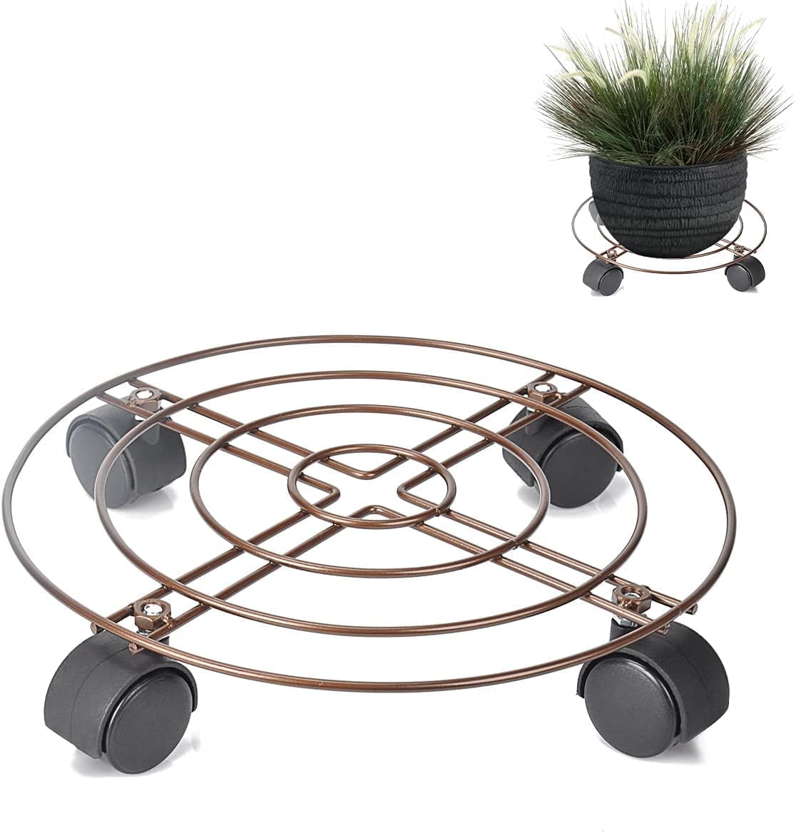 DEWEL 12 x 12 Inch Metal Round Plant Caddy with 4 Wheels - Walmart.com