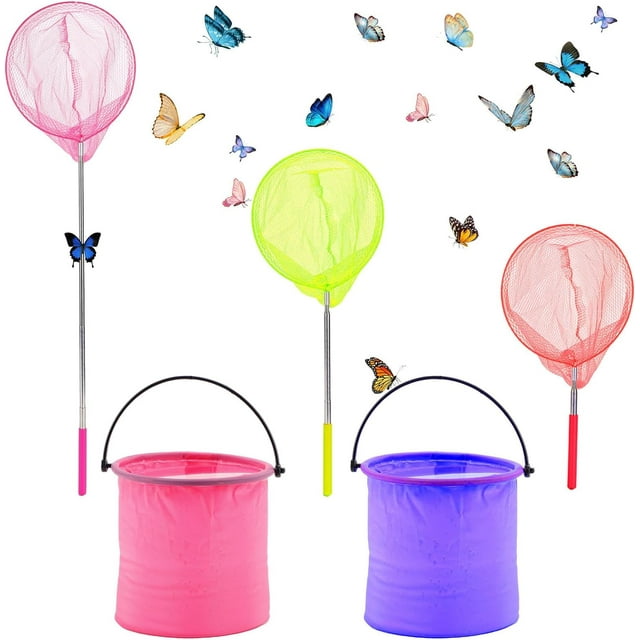 DEWEL 3 Pack Colored Telescopic Butterfly Nets, Fishing Nets, Bug ...
