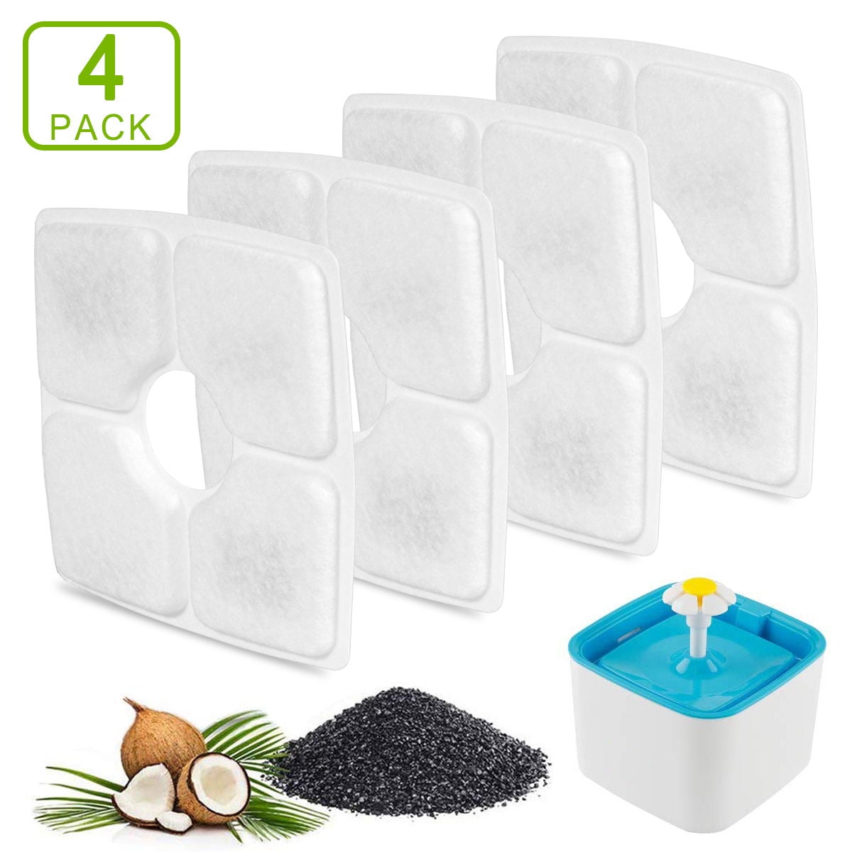 DEWEL Premium Kitty Drinking Charcoal Water Fountain Filters, 4 Packs ...