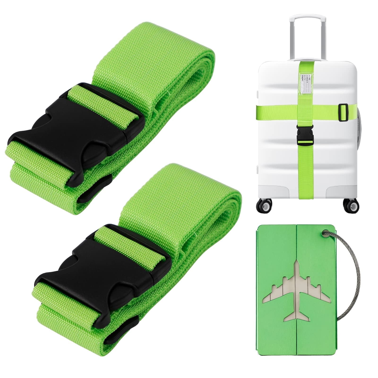 DEWEL Adjustable Luggage Strap with Luggage Tags, 2 Piece, Green,Deal ...