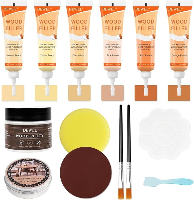 DEWEL Furniture Repair Kit Wood Filler, 6 Colors Peach Series Wood ...