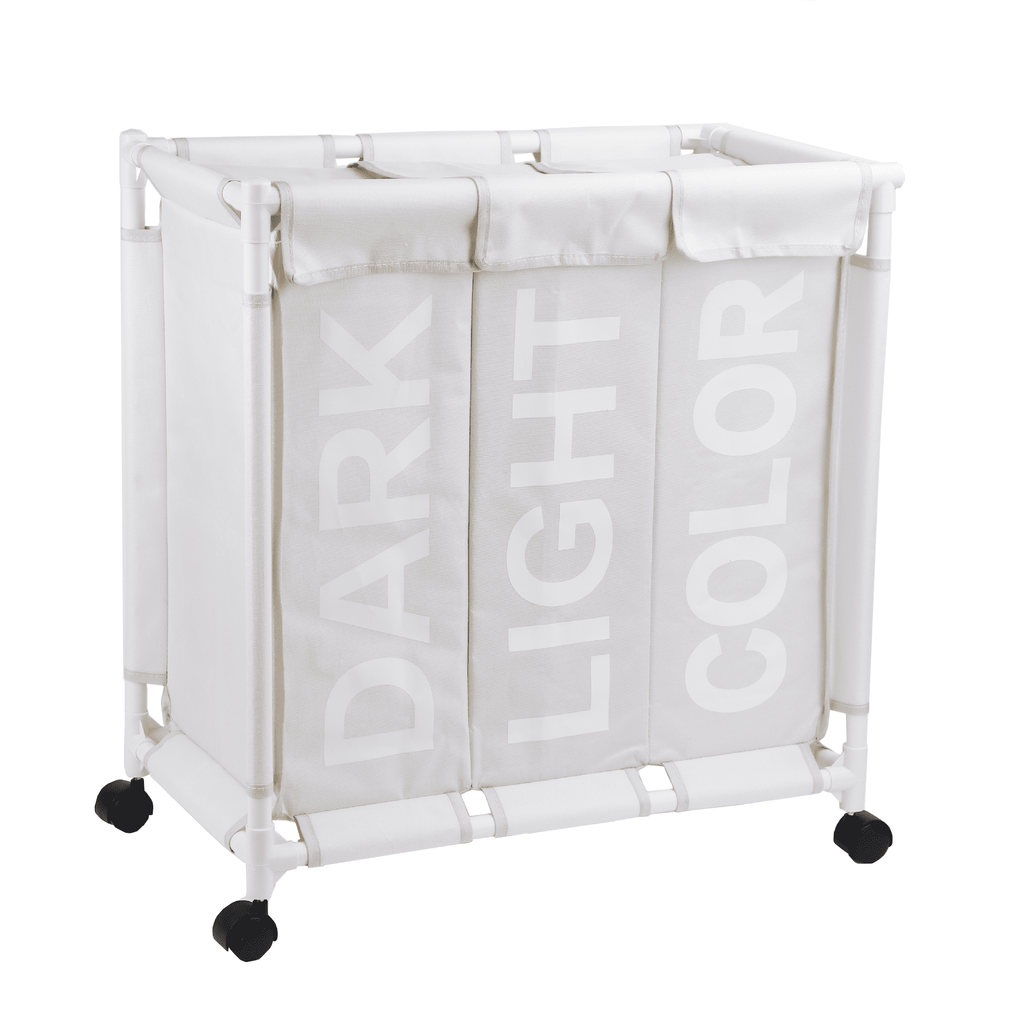 DEWEL 3-Section Laundry Hamper, 134L White Cart with Wheels, Affordable ...