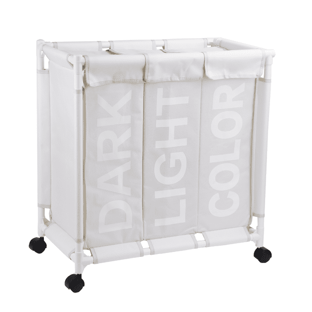 DEWEL 3-Section Laundry Hamper, 134L White Cart with Wheels, Affordable for Dorms - Walmart.com