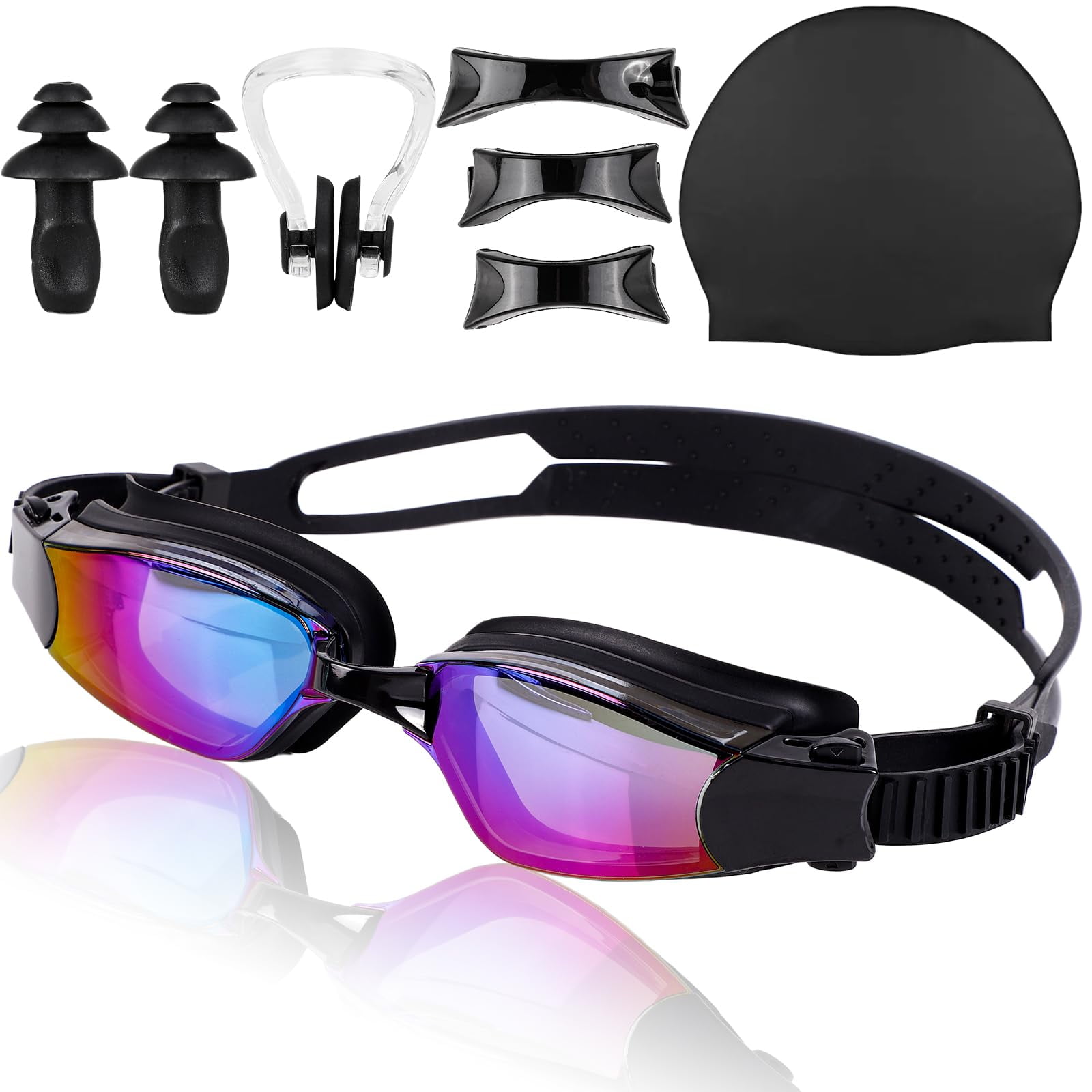 DEWEL Wide View Swim Goggles with Nose Piece (One Size Fits Most), Anti ...