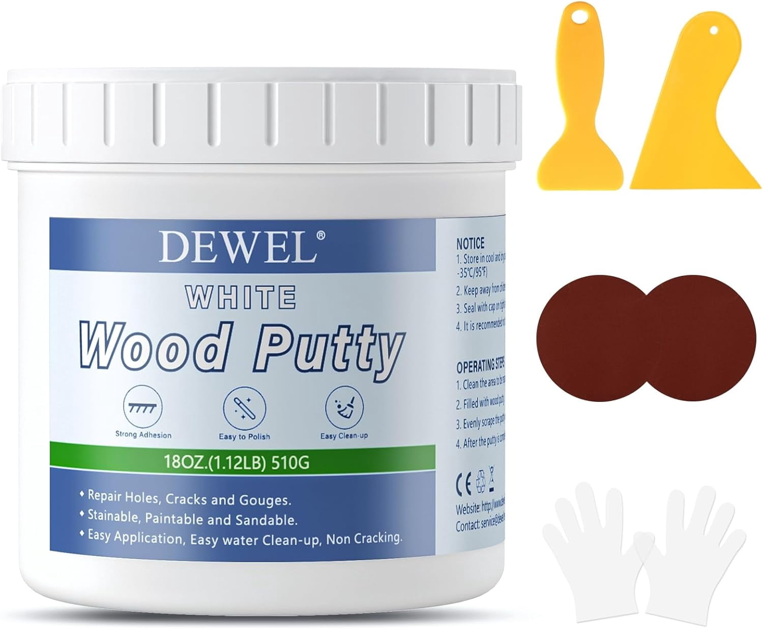 DEWEL Wood Putty, White Wood Filler Putty, 18 Ounce Wood Filler ...
