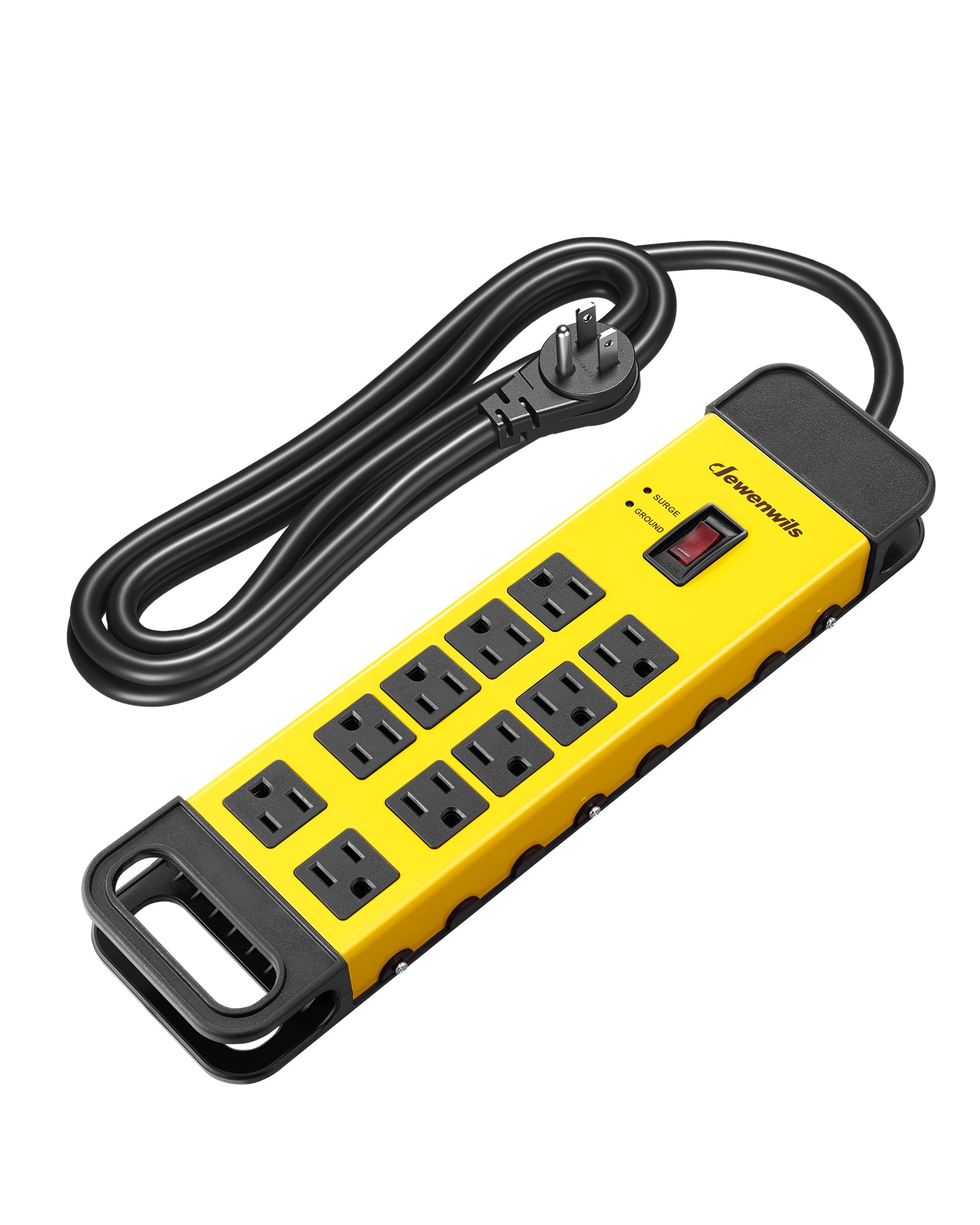 DEWENWILS 10-Outlet Metal Surge Protector, 6Ft Cord, Flat Plug, 1440 ...