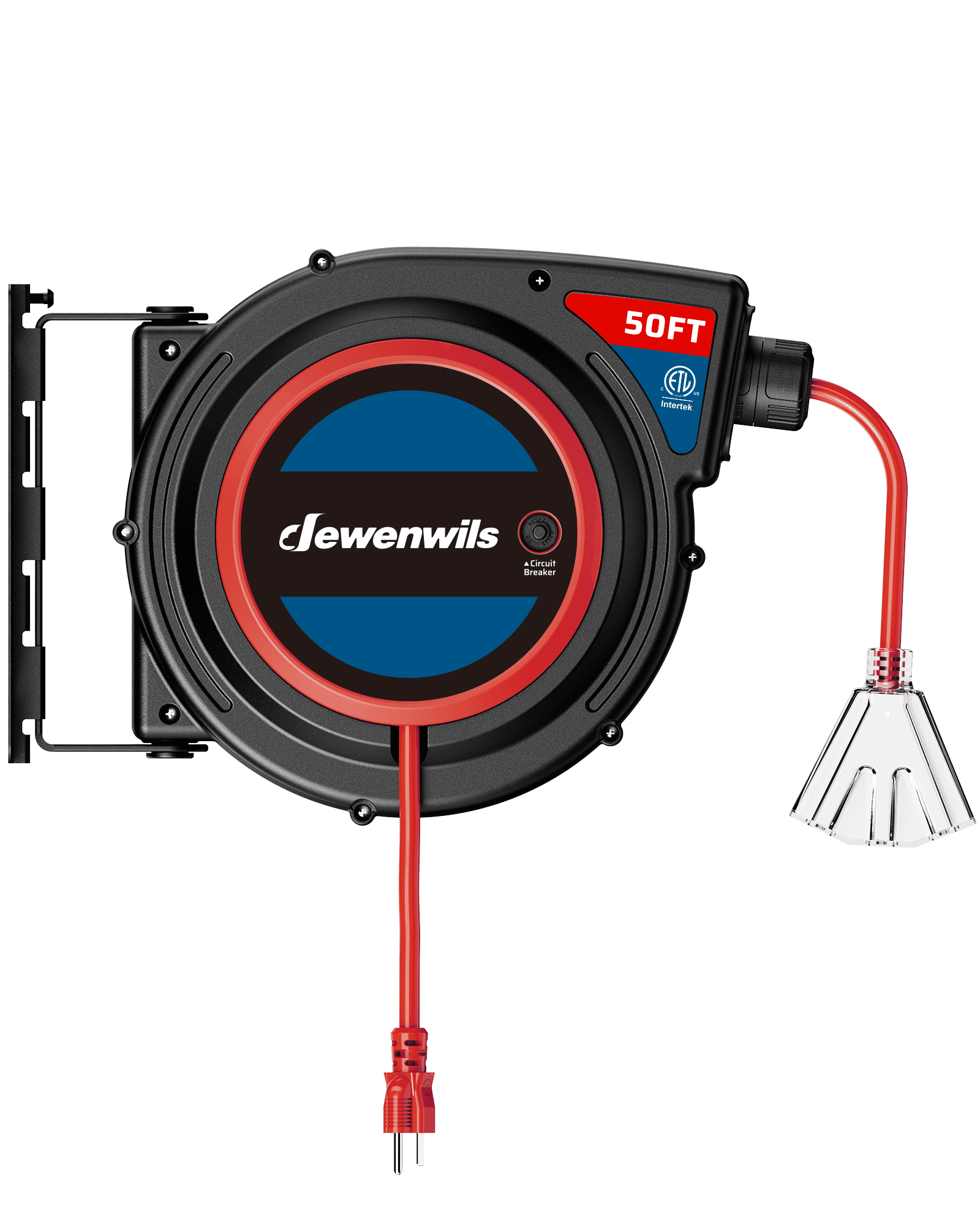 DEWENWILS 14/3 AWG SJTOW Red Automatic Retractable Extension Cord Reel ...