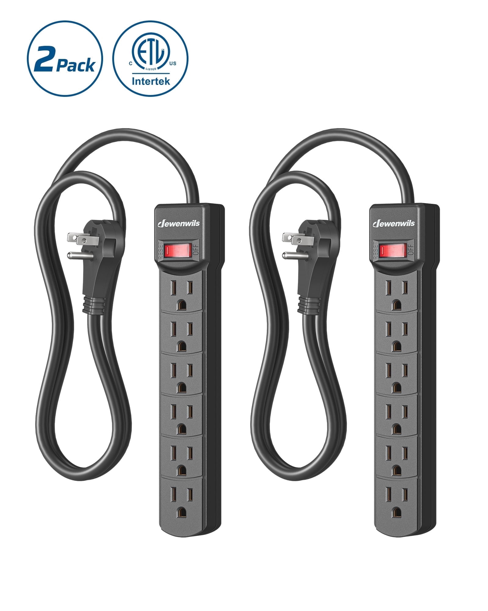DEWENWILS 2-Pack 6-Outlets, Surge Protector Power Strip, Right-Angle ...