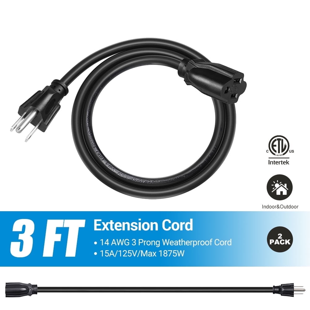 DEWENWILS 2 Pack 3ft Outdoor Short Extension Cord 14/3 SJTW ...