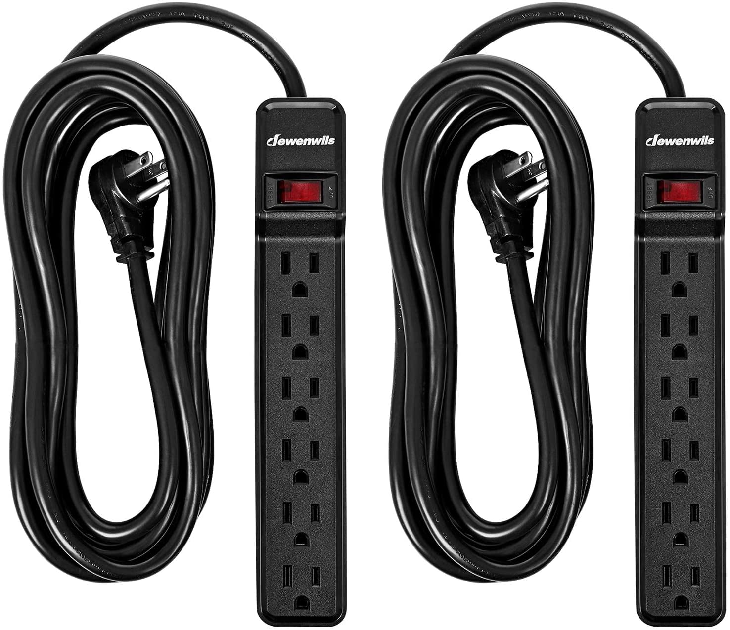 DEWENWILS 2-Pack 6-Outlet Surge Protector Power Strip with 15ft Long ...