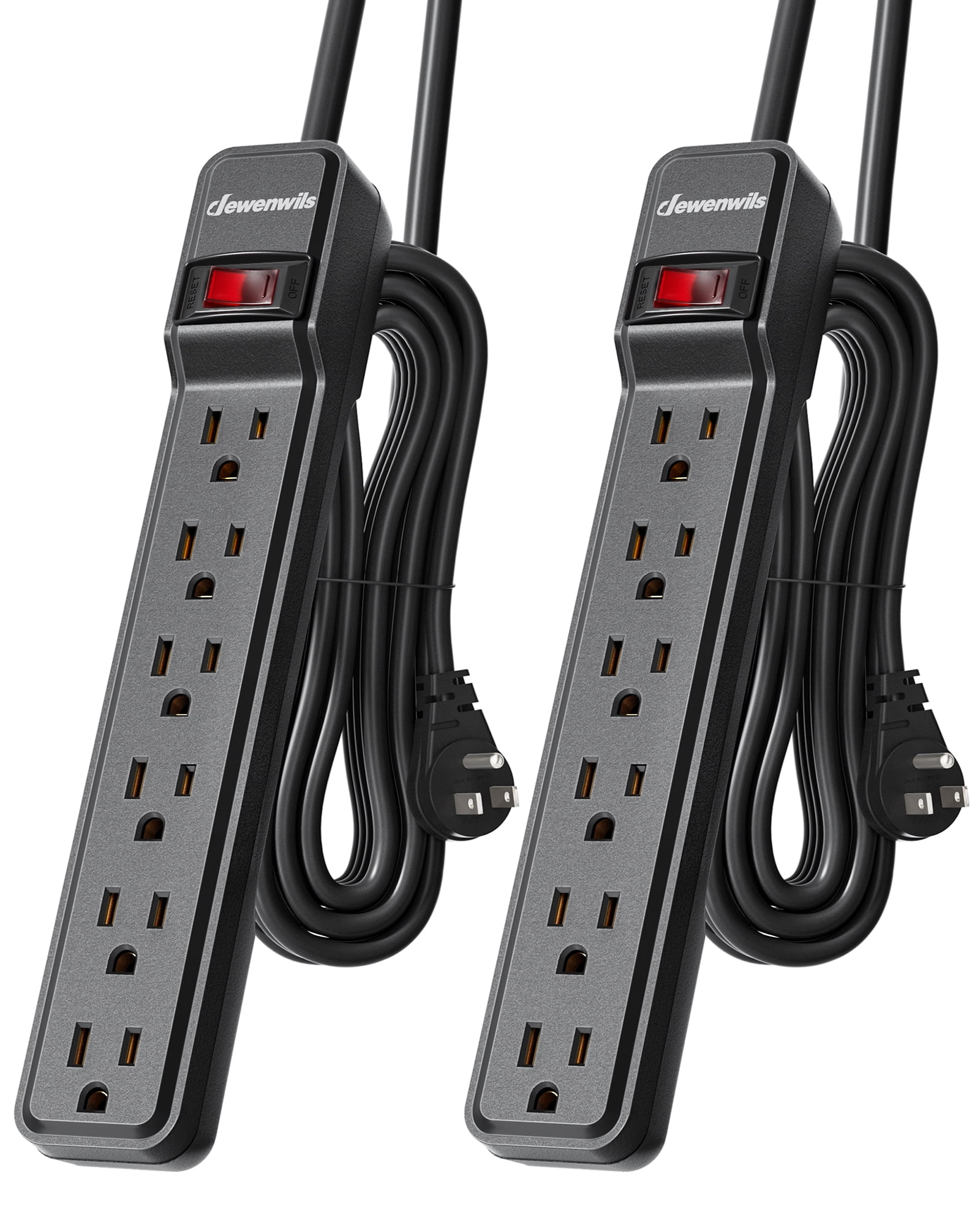 DEWENWILS 2-Pack 6-Outlet Power Strip Surge Protector, 6Ft Cord, 500J ...