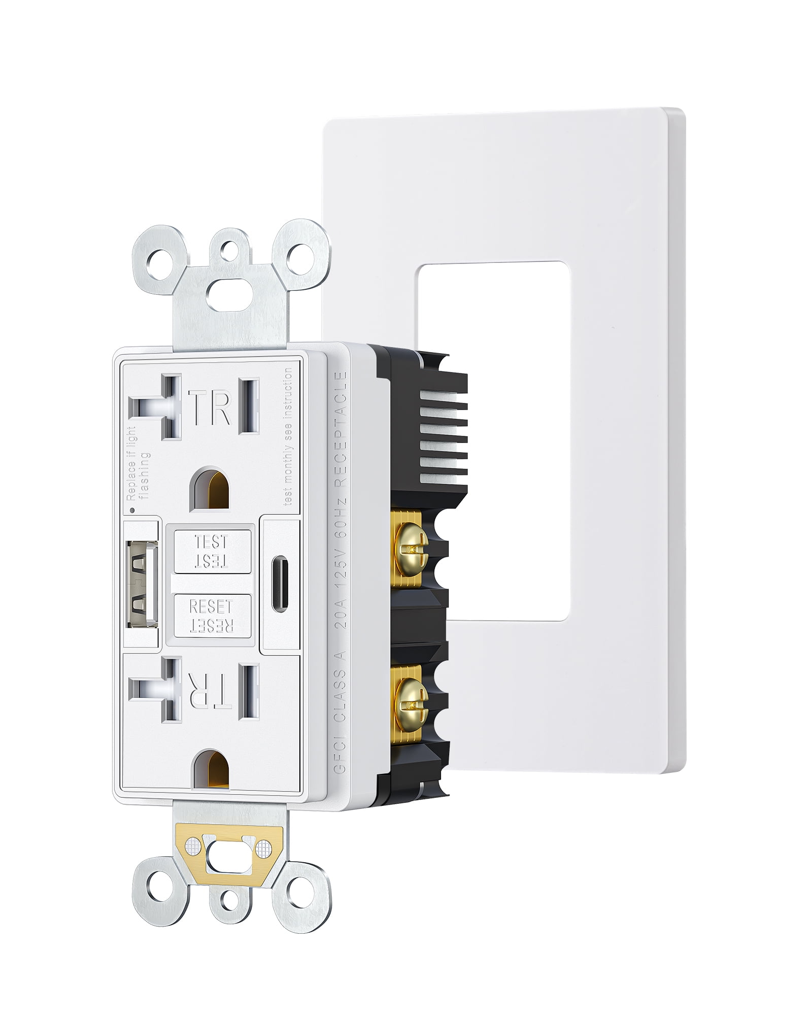 DEWENWILS 20A GFCI Outlet with USB-C & USB-A Ports, 30S Self-Test GFCI ...