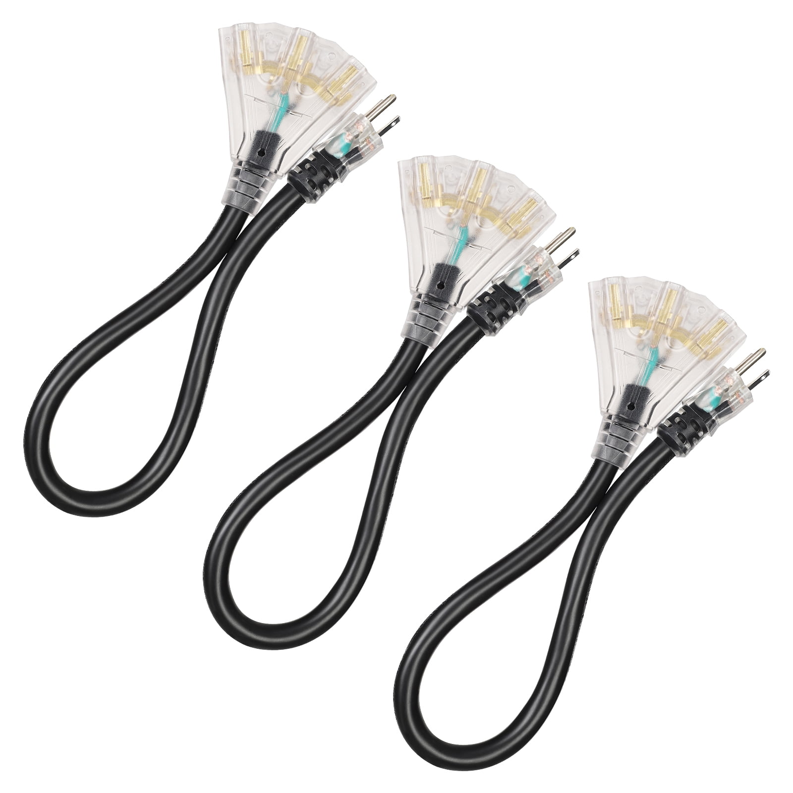 DEWENWILS 3 Pack 2 FT 12/3 Gauge Indoor/Outdoor Tri-Tap Extension Cord ...