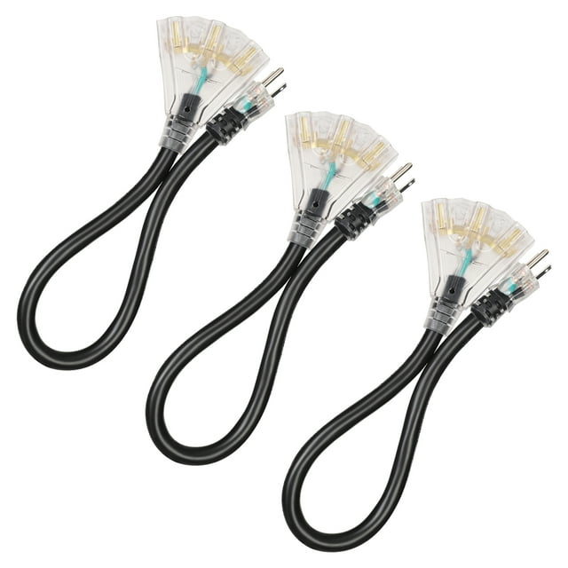 DEWENWILS 3 Pack 2 FT 12/3 Gauge Indoor/Outdoor Tri-Tap Extension Cord ...