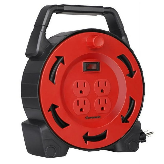DEWENWILS Weatherproof 30ft Extension Cord Reel, 16/3 AWG SJTW Cable, 4 ...