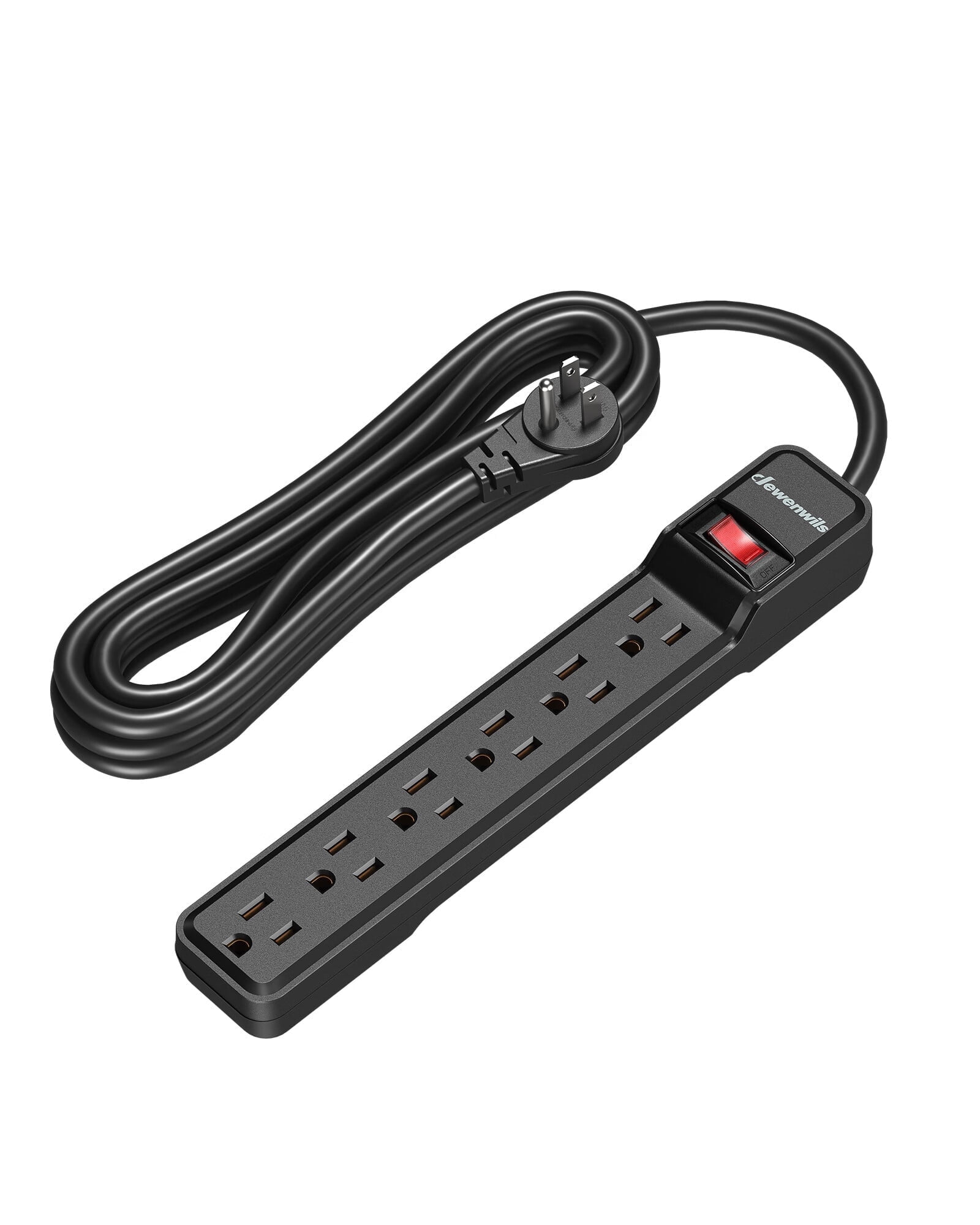 DEWENWILS 6-Outlet Surge Protector, 15ft Power Strip, Flat Plug, 500J ...