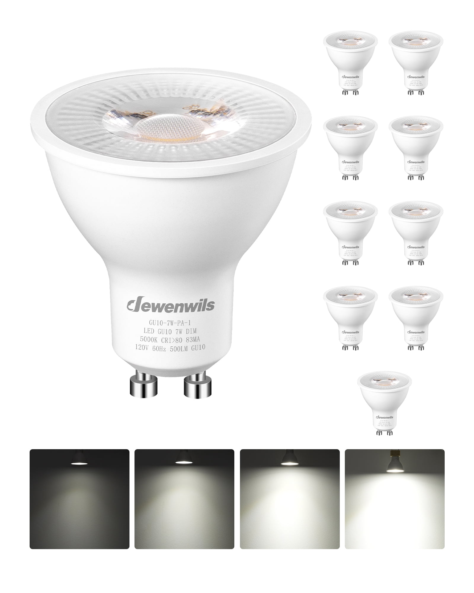 DEWENWILS 10-Pack Dimmable GU10 LED Bulb, 7W (50W Eq.), 5000K Daylight ...