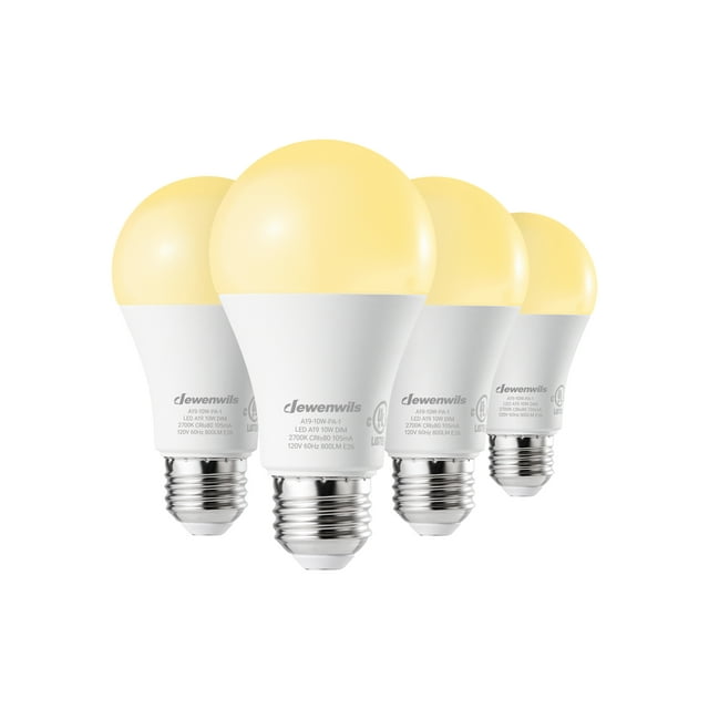 DEWENWILS 4-Pack Dimmable LED Light Bulbs, 2700K 10W E26 UL Listed ...