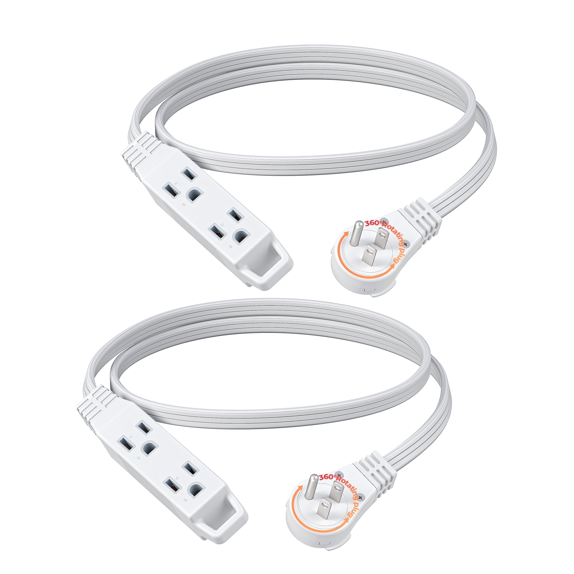 DEWENWILS 3FT 360° Rotating Flat Plug Extension Cord 3 Prong 16 AWG ...