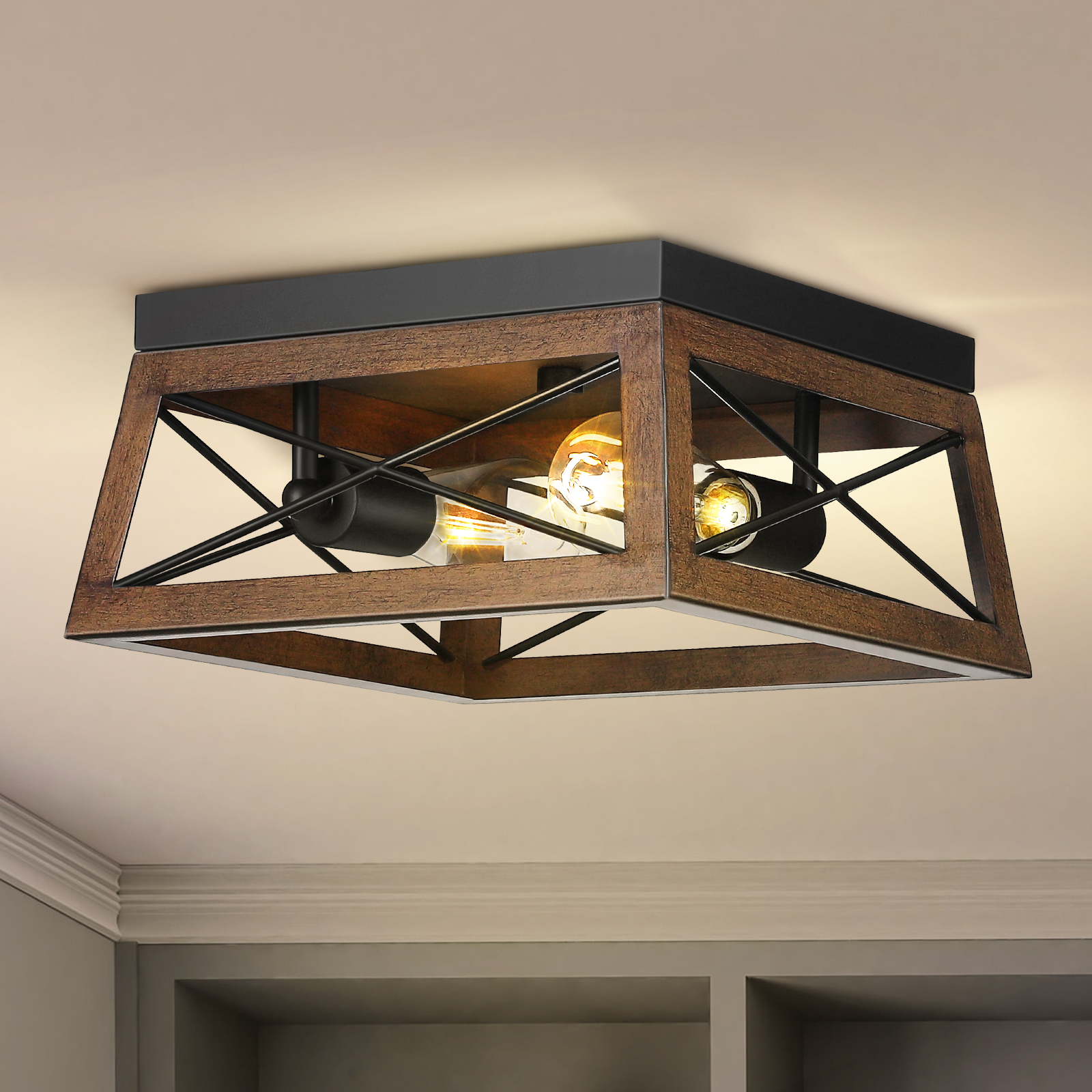 Flush Mount Ceiling Light, E26 Industrial Metal Cage Lights Fixtures ...