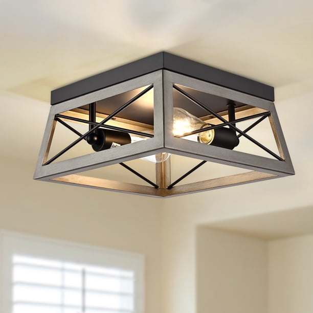DEWENWILS Farmhouse Flush Mount Ceiling Light Fixtures Silver Gray ...